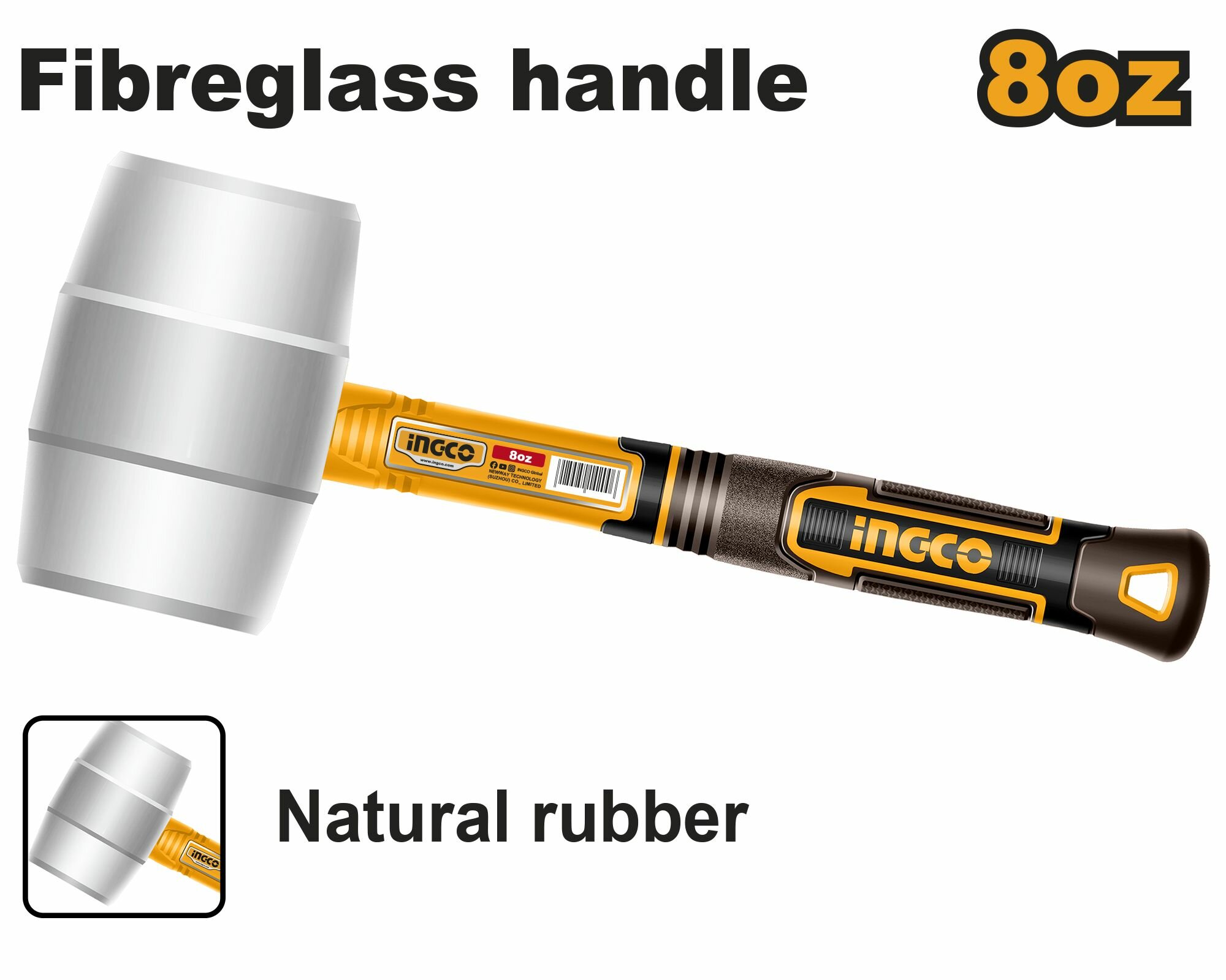 Киянка резиновая белая 220 г INGCO INDUSTRIAL HRUH8908