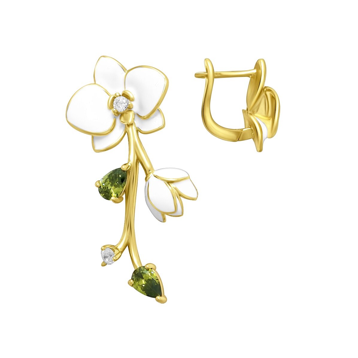 Серьги, серебро, 925 проба, эмаль, хризолит, фианит