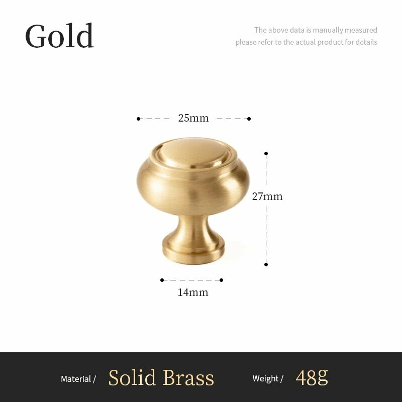 Ручка для шкафа золотистая, Solid Brass, 25mm