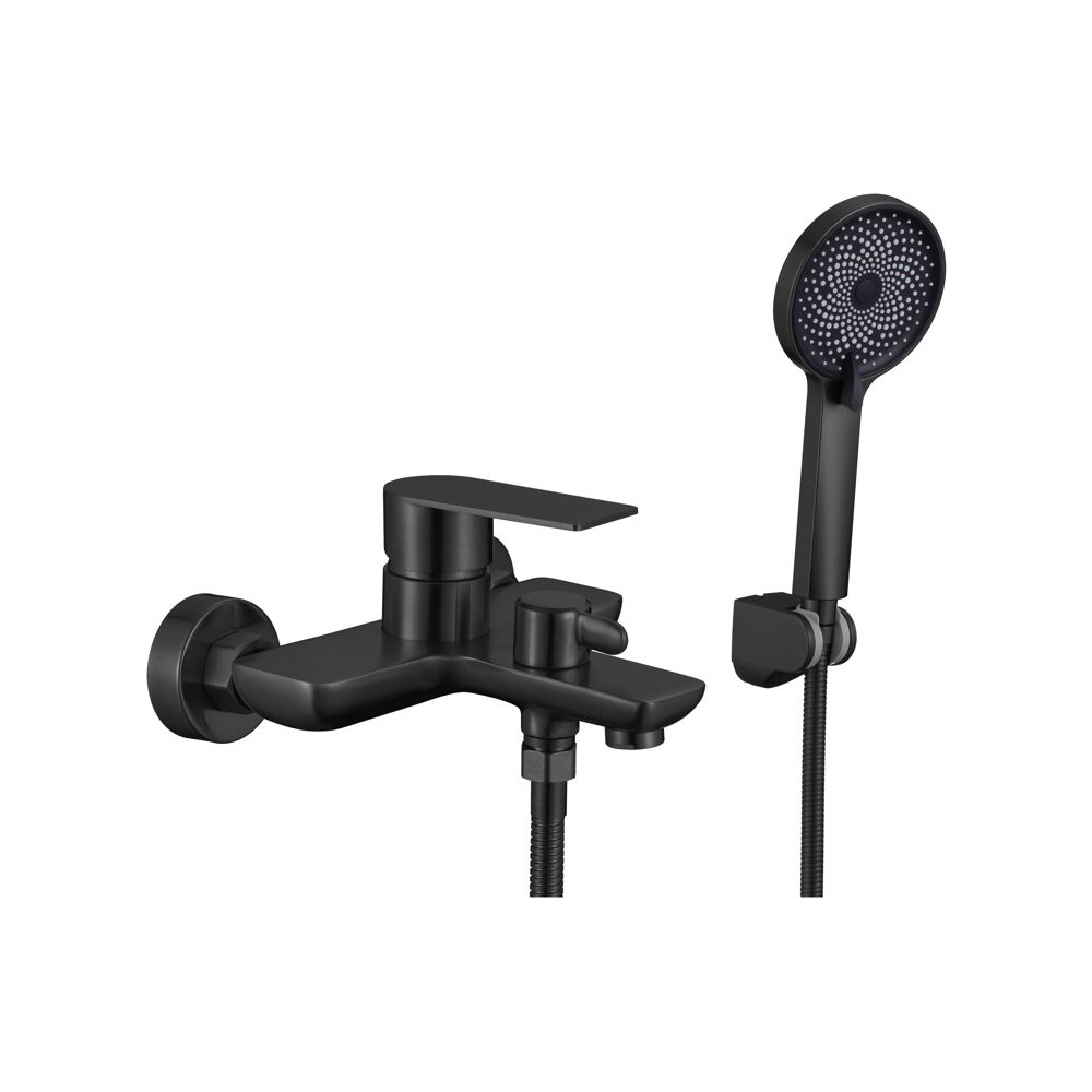 Смеситель для ванны Fmark FS8803H черный нержавеющая сталь современный с ручным душем 20 см