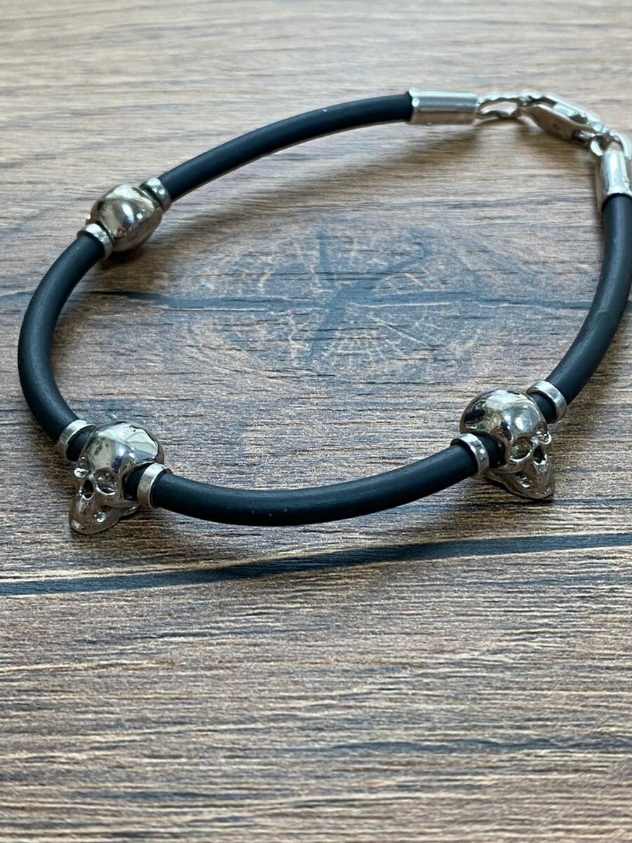 Браслет, серебро, 925 проба, родирование, каучук