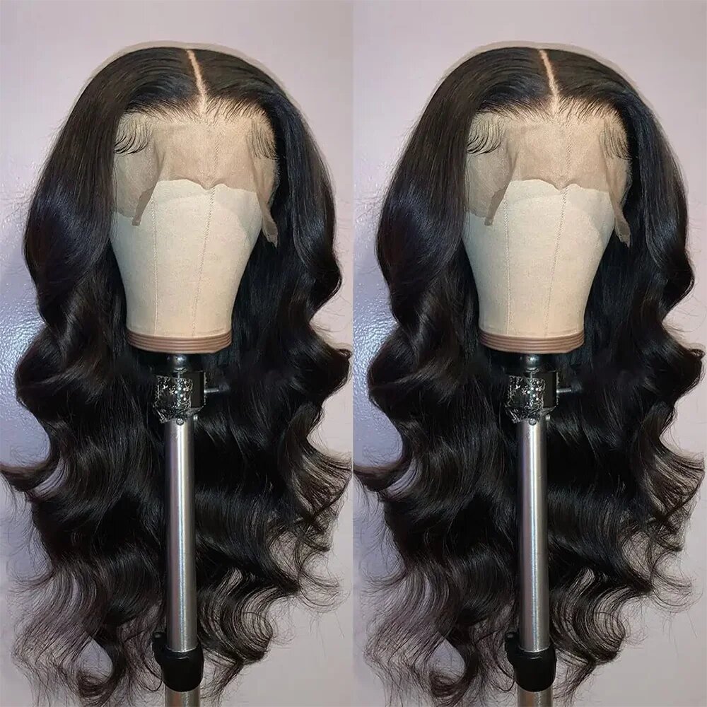 Синтетический кружевной парик Body Wave черный 24 дюйма