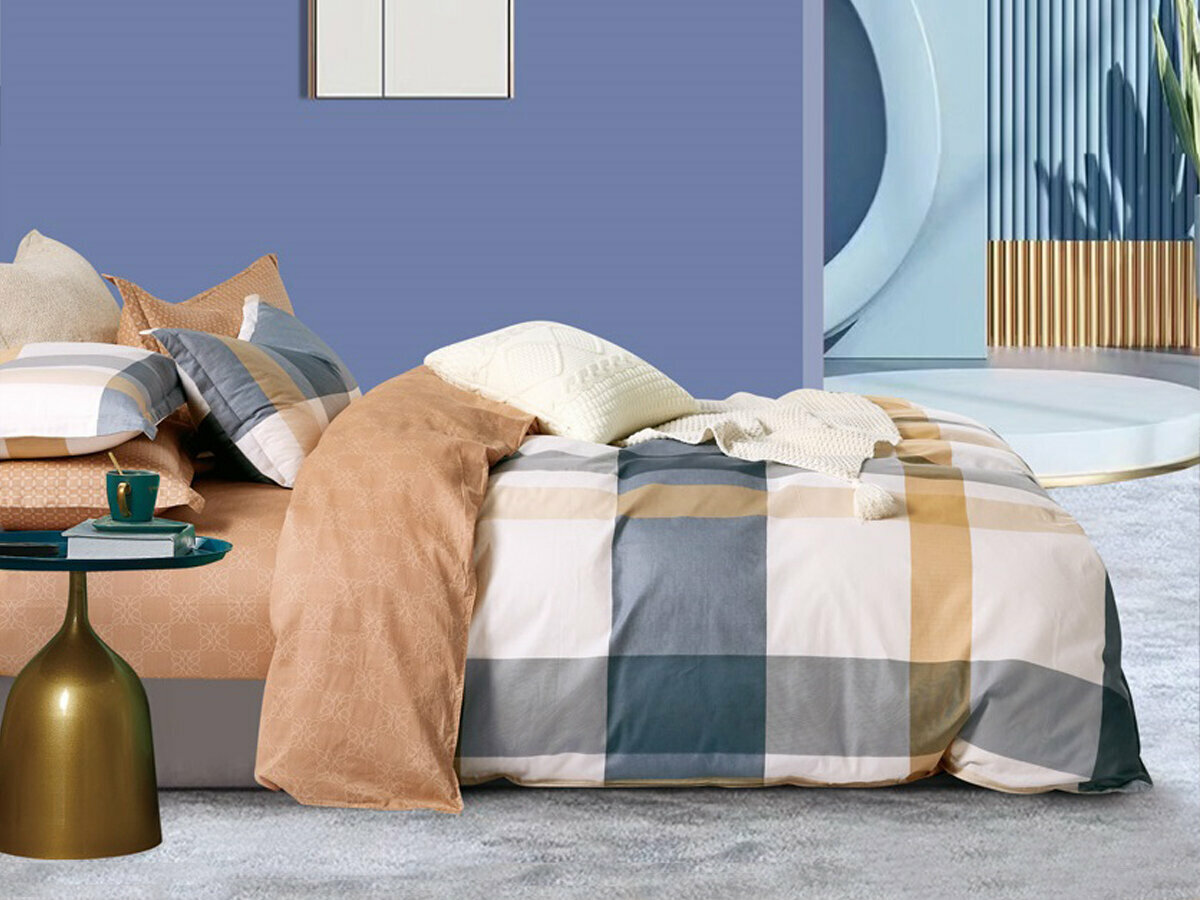 Постельное белье евро в клетку сатин хлопок Cleo Satin de Luxe, наволочки 50х70 и 70х70