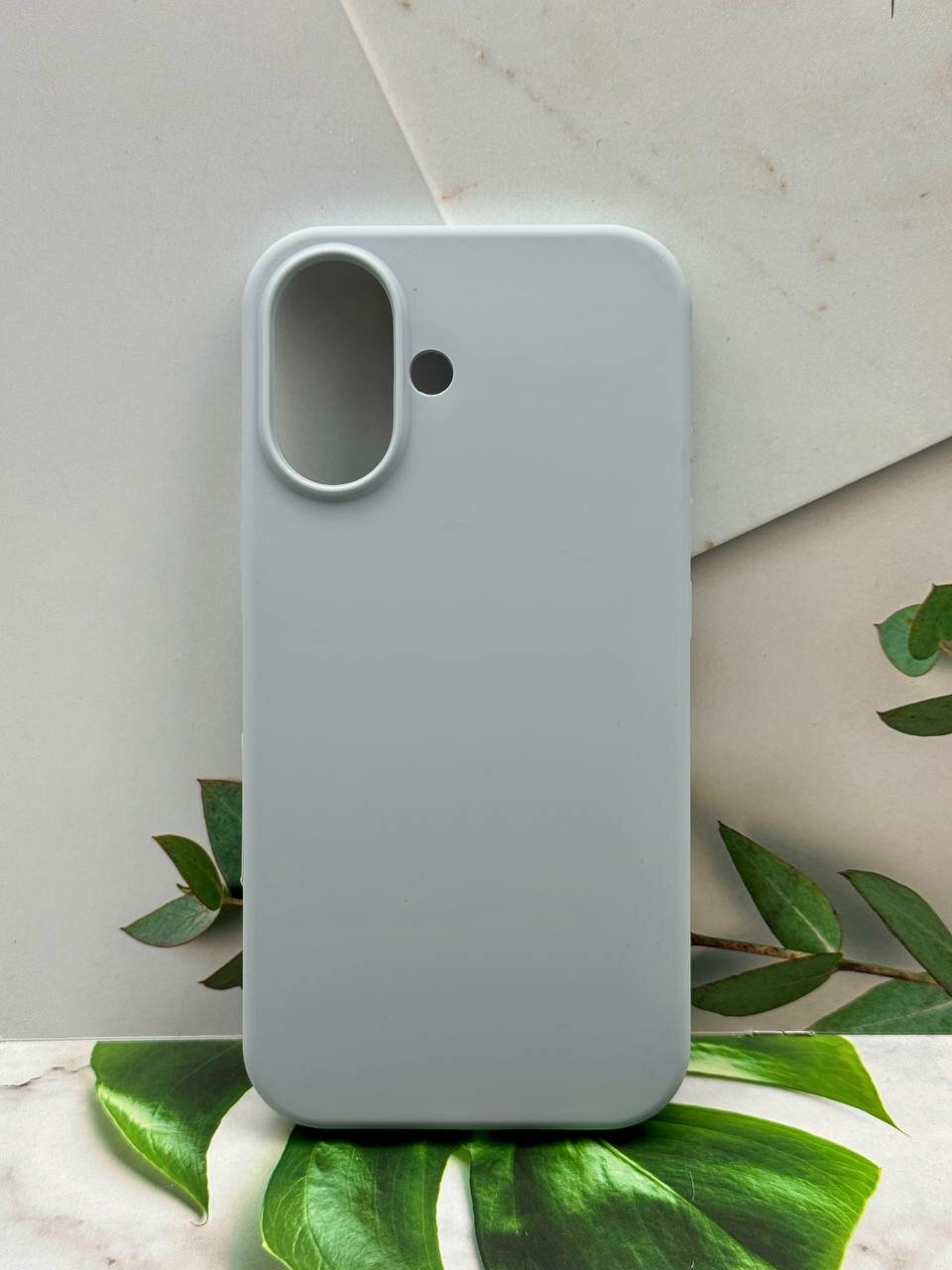 Чехол для iPhone 16, силиконовый, защита камеры, ударопрочный, светло-серый