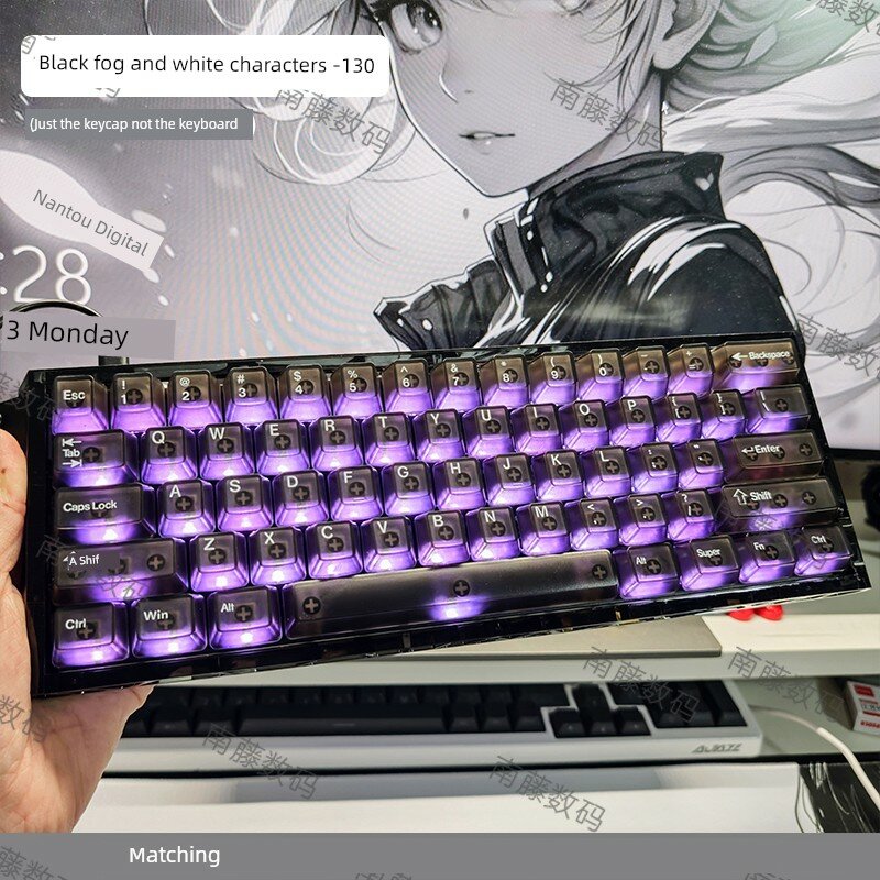 Механическая клавиатура Wooting60 Black Mist с прозрачными кейкапами, гравировкой сбоку, магнитными переключателями,