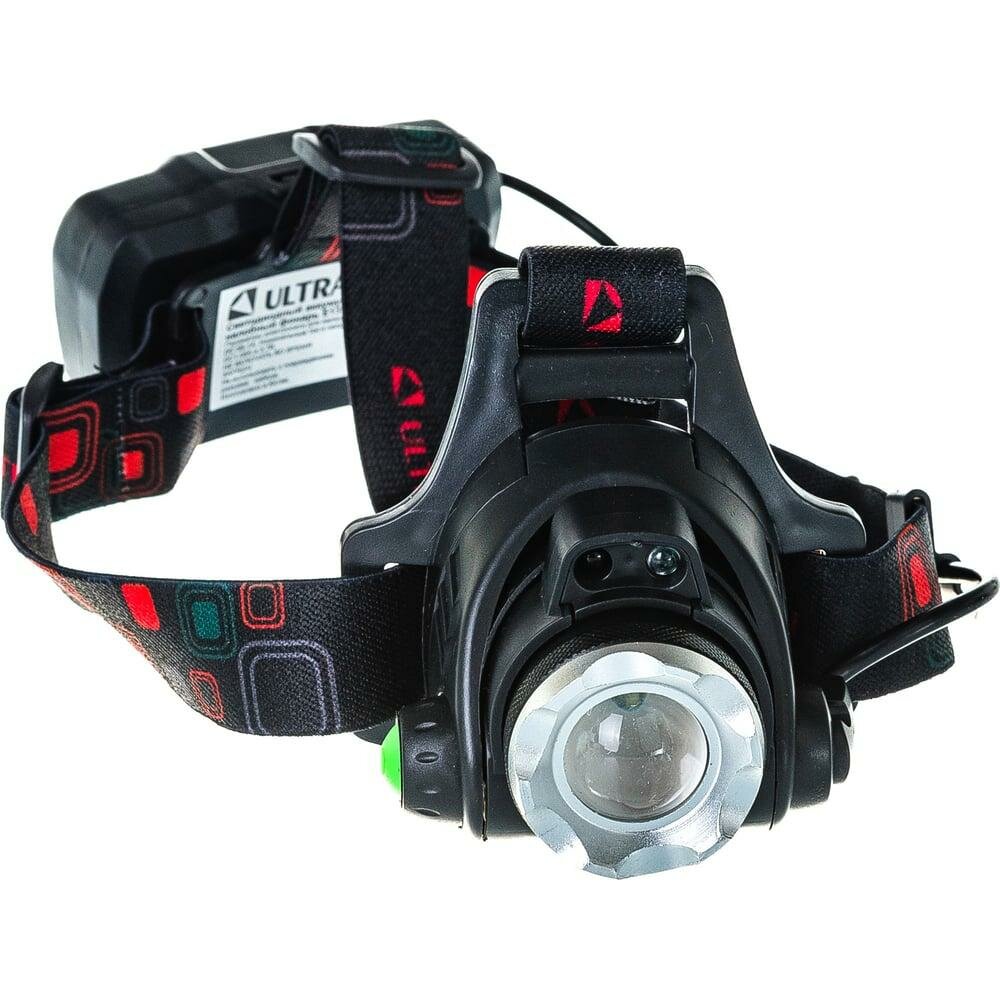 Фонарь налобный аккумуляторный лазеродиодный Ultraflash E1336 3,7В, черный 13906