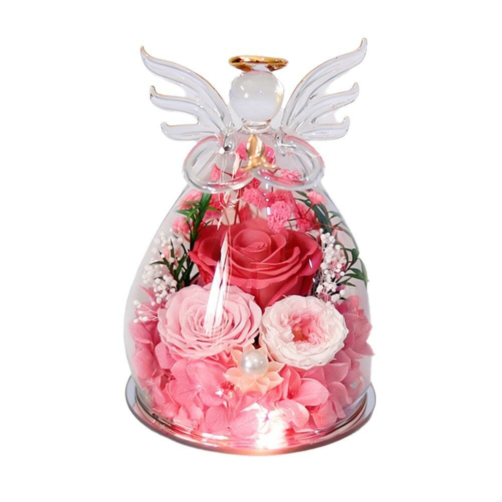 Хрустальный цветок "Ангел", засушенная роза, подарок на 8 марта, годовщину, свадьбу, день рождения