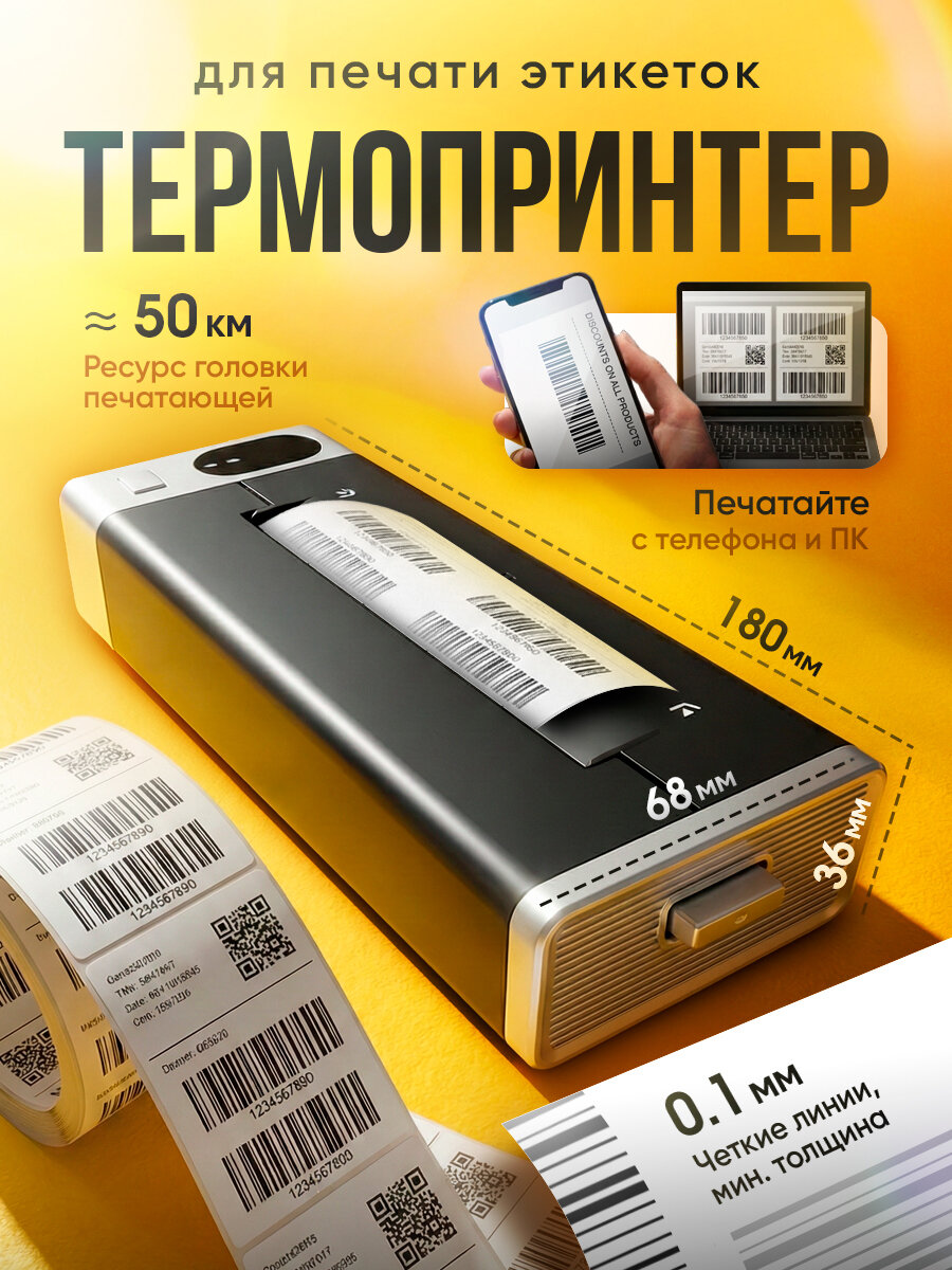 Термопринтер FlashPrint M6 Svendsen, USB/Bluetooth, A4, до 30мм/с, Li-Ion 1500 мАч, чёрный