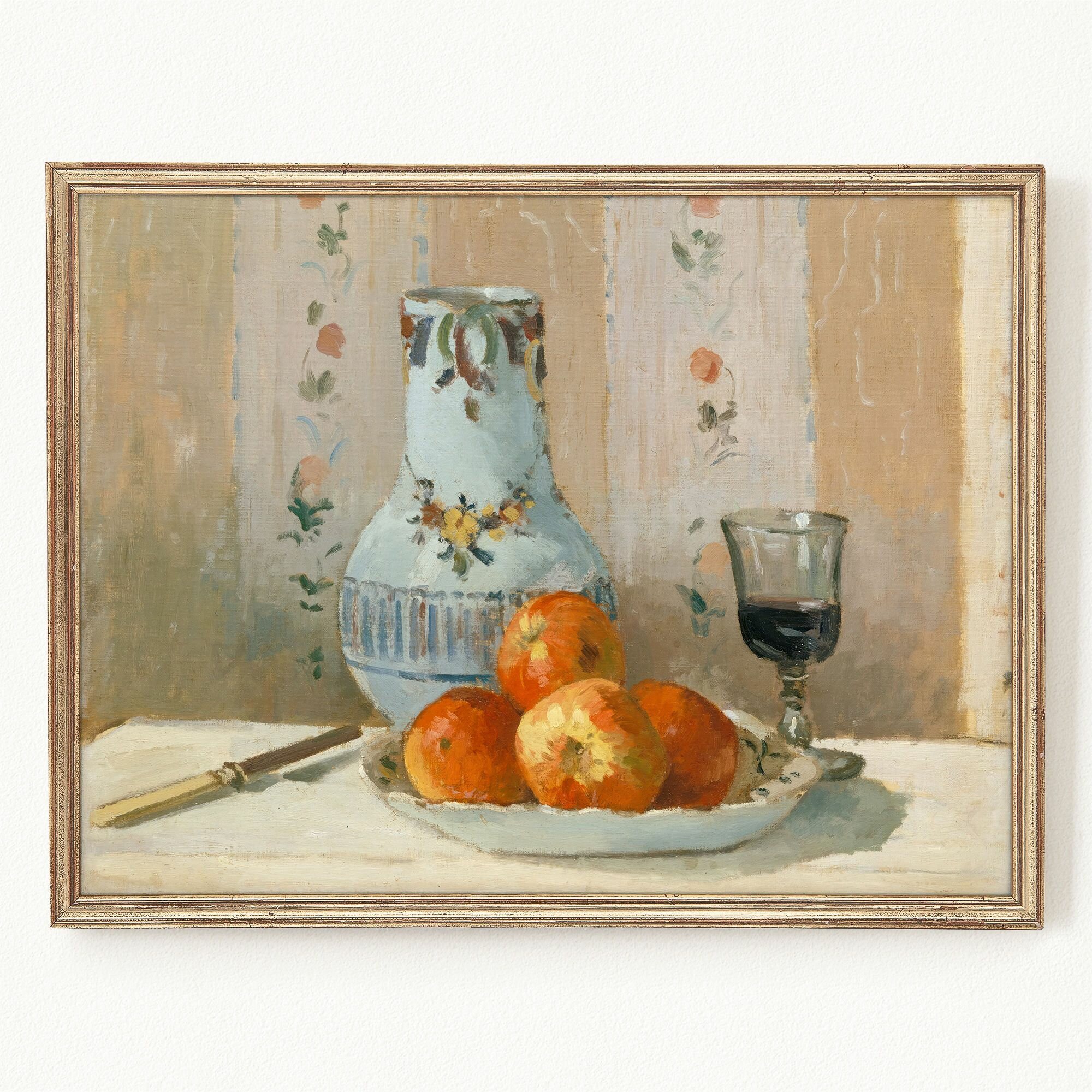 Постер "Натюрморт с яблоками и кувшином - Камиль Писсарро", 40х60 см (без рамки)