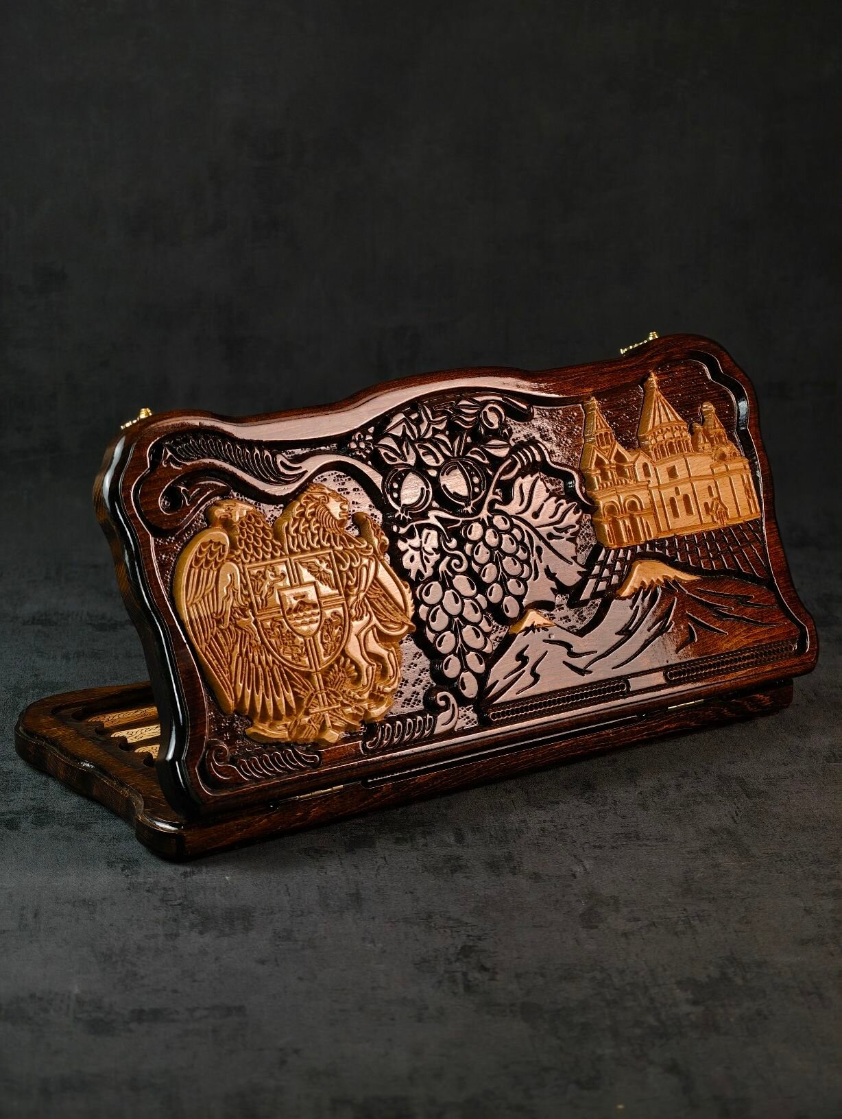 Нарды деревянные "Армянская культура", резьба, бук, 50 см, в комплекте с сумкой