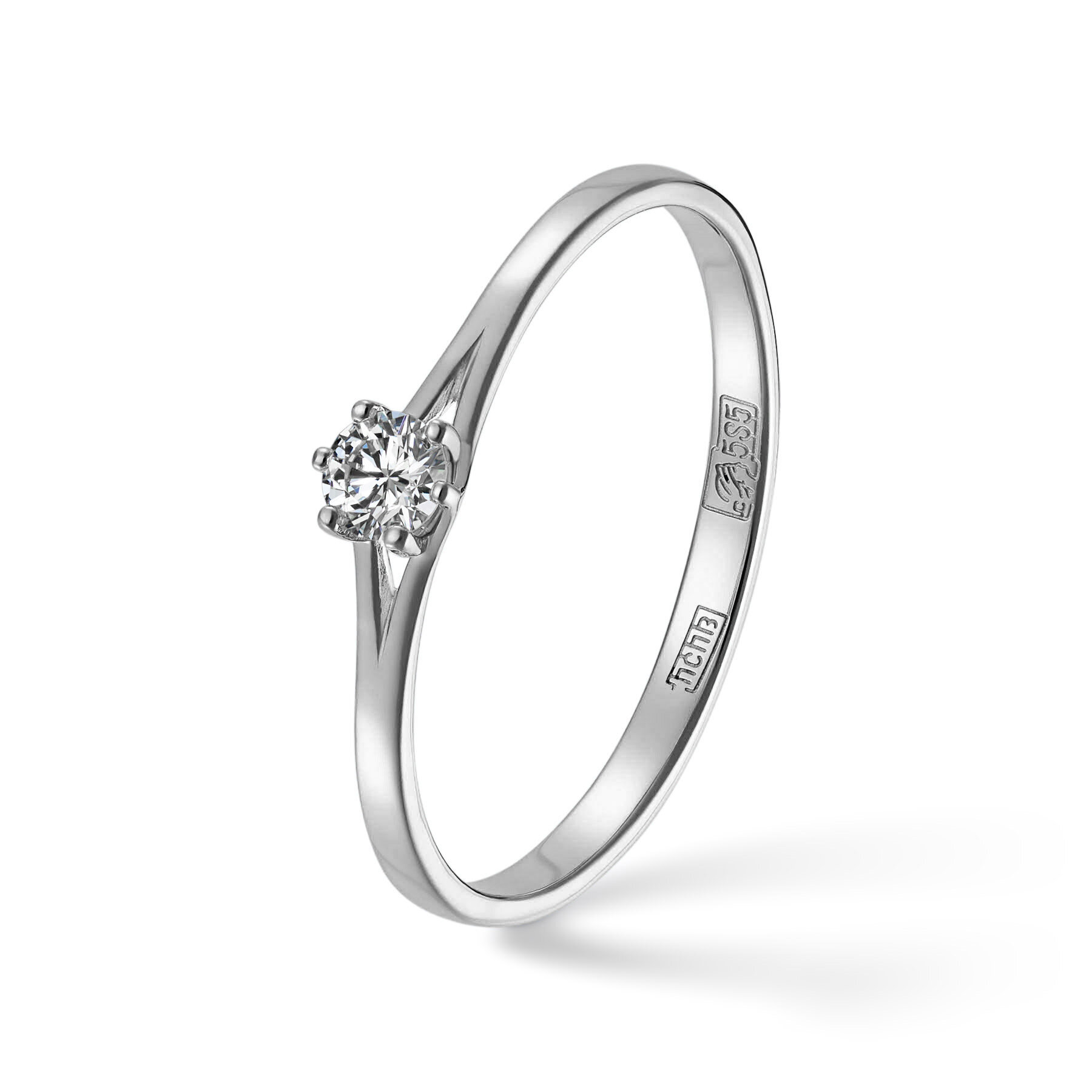 Кольцо помолвочное, белое золото, 585 проба, фианит