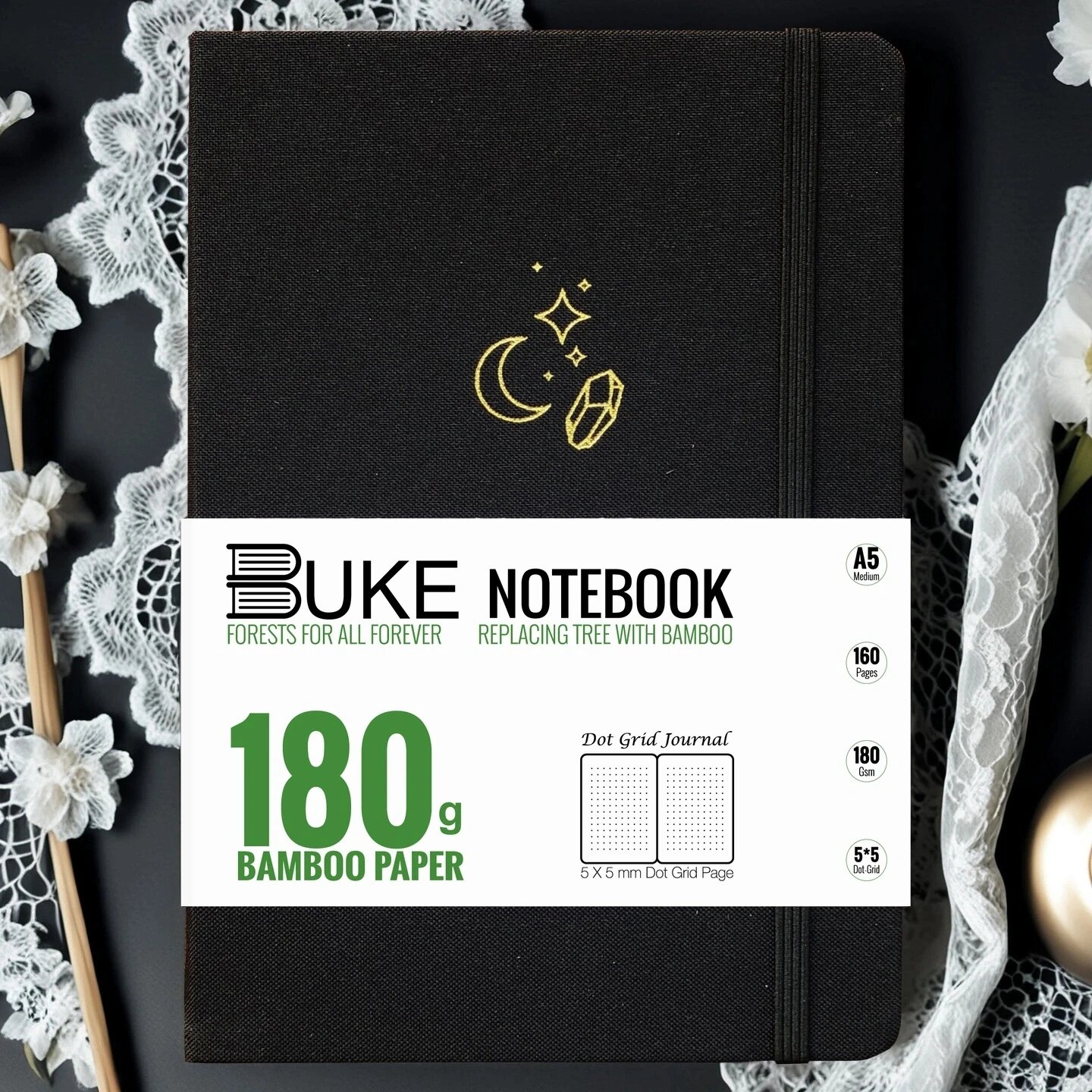 Блокнот Buke Notebook А5 серебристый DOT-GRID 160 стр.