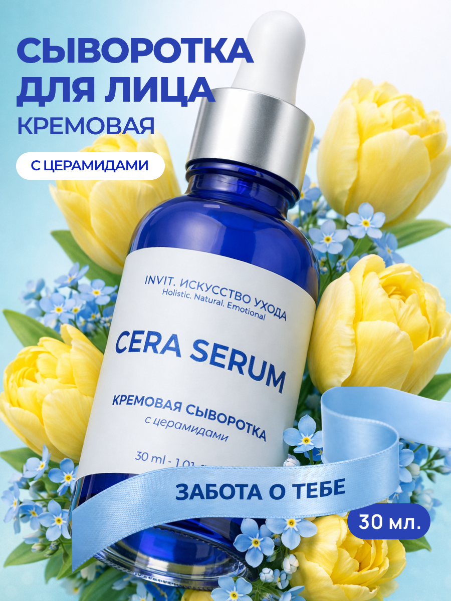 Кремовая сыворотка для лица с церамидами, пептидами и ниацинамидом, для всех типов кожи, антивозрастная, 30 мл