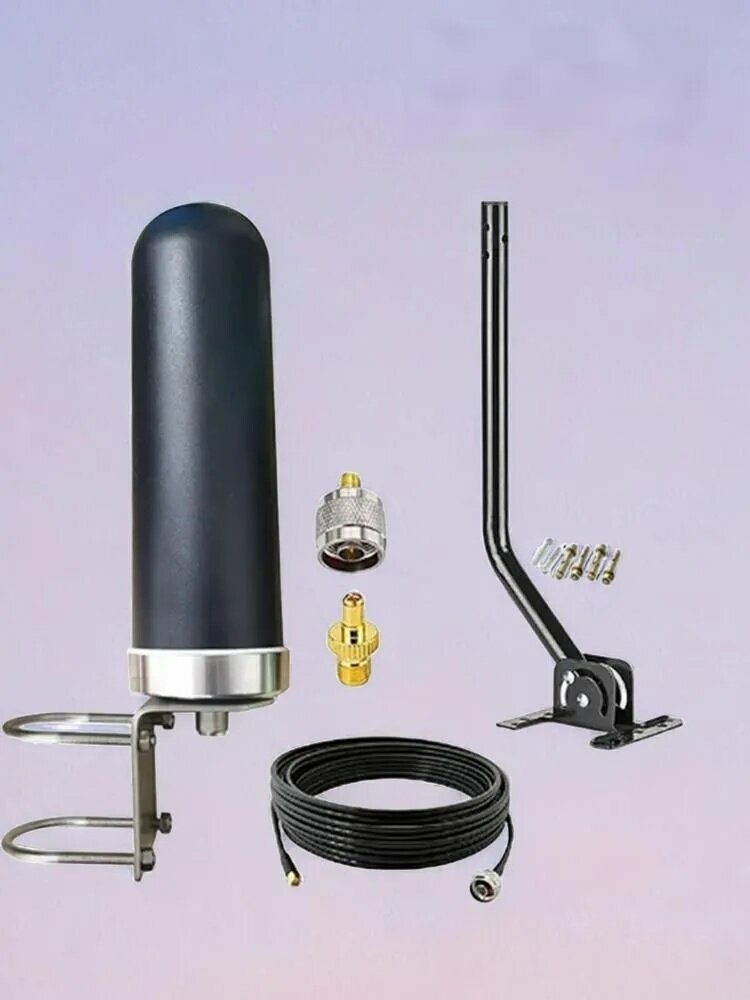 Усилитель сигнала 4G/5G с антенной: Внешняя всенаправленная LTE 10dBi, 698-6000МГц универсальная с кабелем для модема и роутера Установка сетевого оборудования