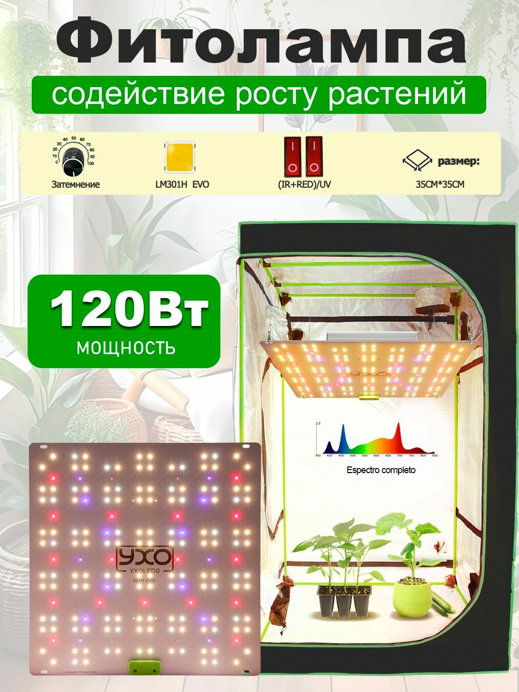 Фитолампа 120вт Samsung lm301h evo светильник для растений/ quantum board