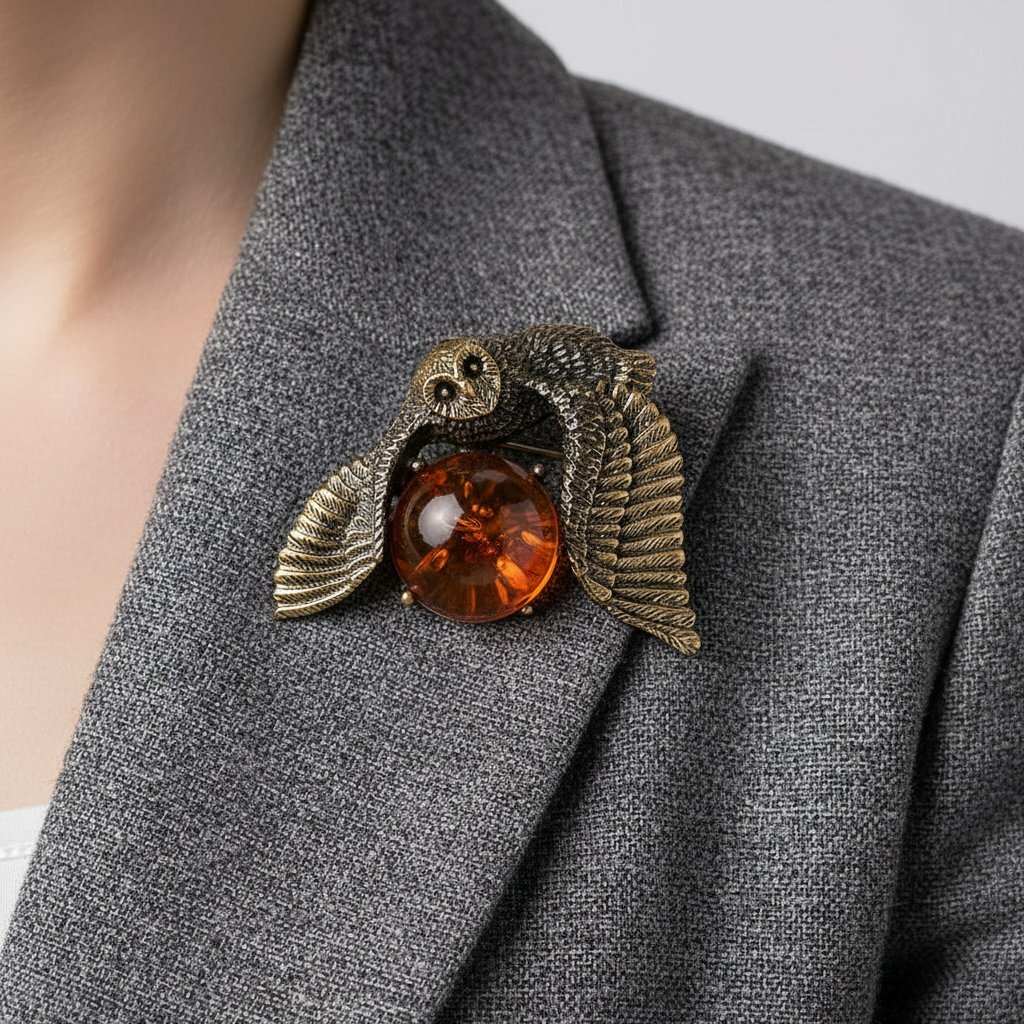 Брошь, янтарь