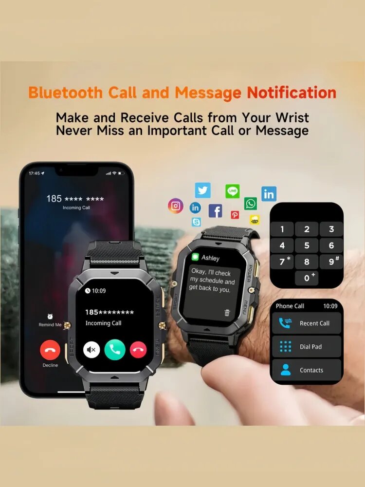 Oukitel BT101 Smartwatch 2.02" AMOLED Вызов по Bluetooth Голосовой ассистент AI 24-часовой мониторинг состояния здоровья Русская версия — фото 1