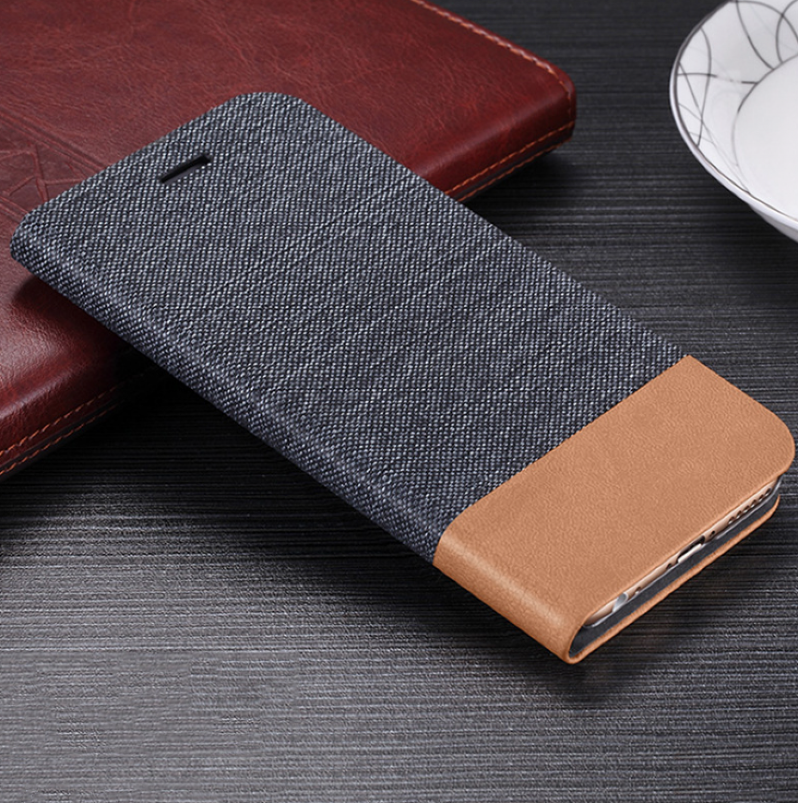 Чехол-книжка MyPads Vaqueros для LeEco Cool1 из водоотталкивающей ткани с кожаной вставкой