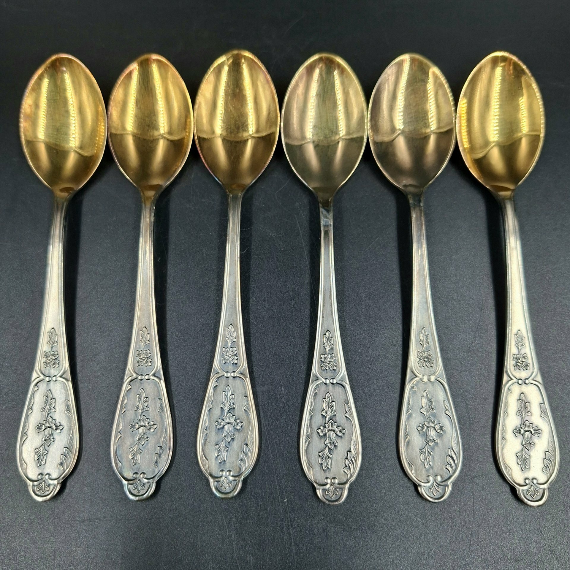 Набор из шести чайных ложек с растительным декором, мНЦ (медь-никель-цинк)