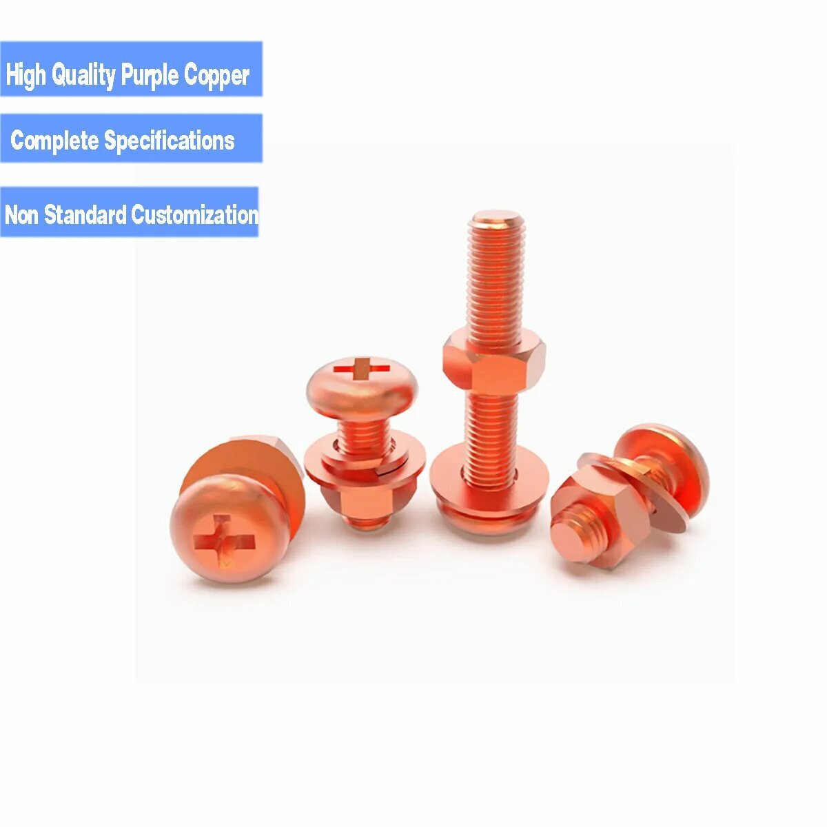 Фиолетовые медные винты с крестообразной головкой и шайбами M3M4M5M6M8 5set M3x8