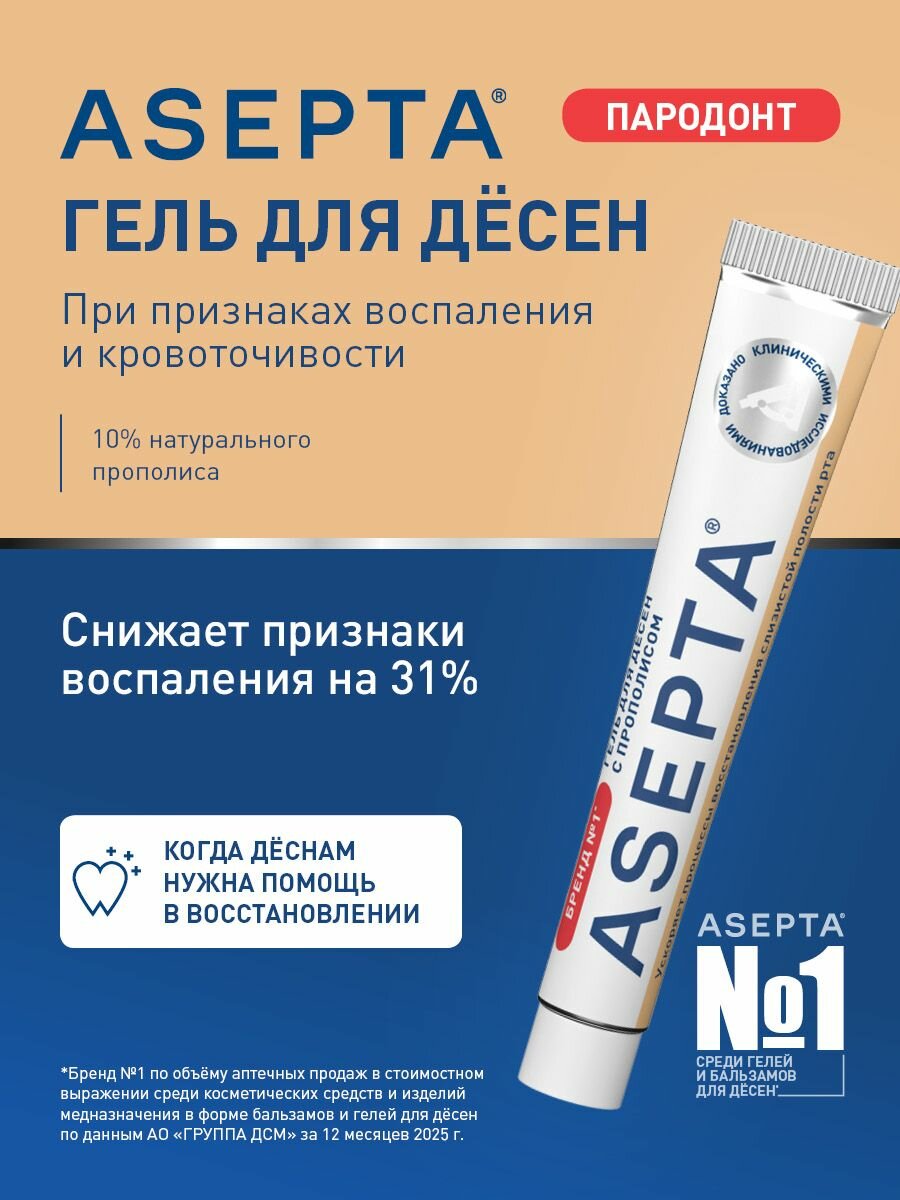 Гель Асепта, для дёсен, с прополисом, противовоспалительный, 10 г