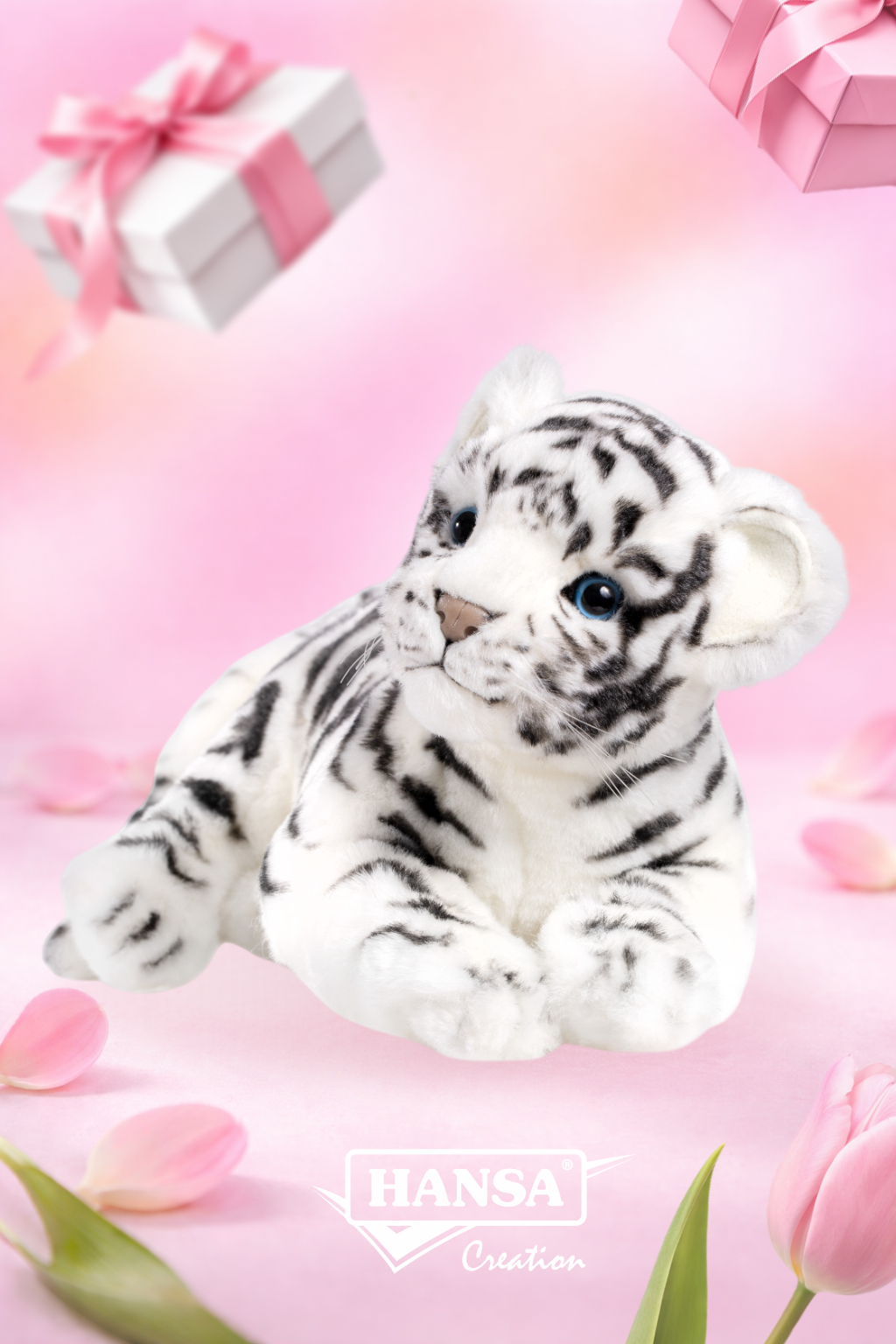 Реалистичная мягкая игрушка Hansa Creation, 4754 Тигр, детёныш, белый, 36 см