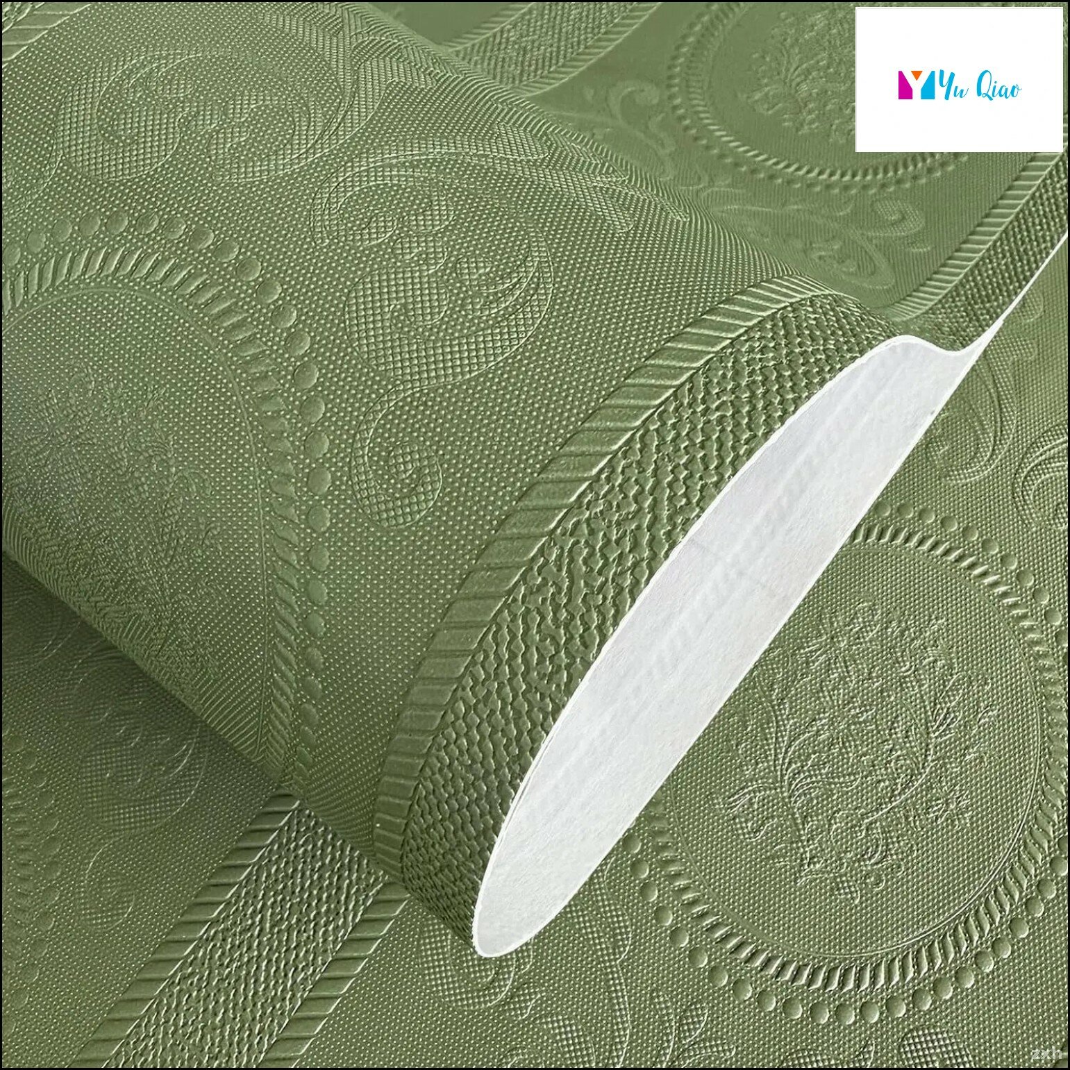 Виниловые обои Meihodan 3D белые тисненые с цветочным рисунком Green, 5mx44cm