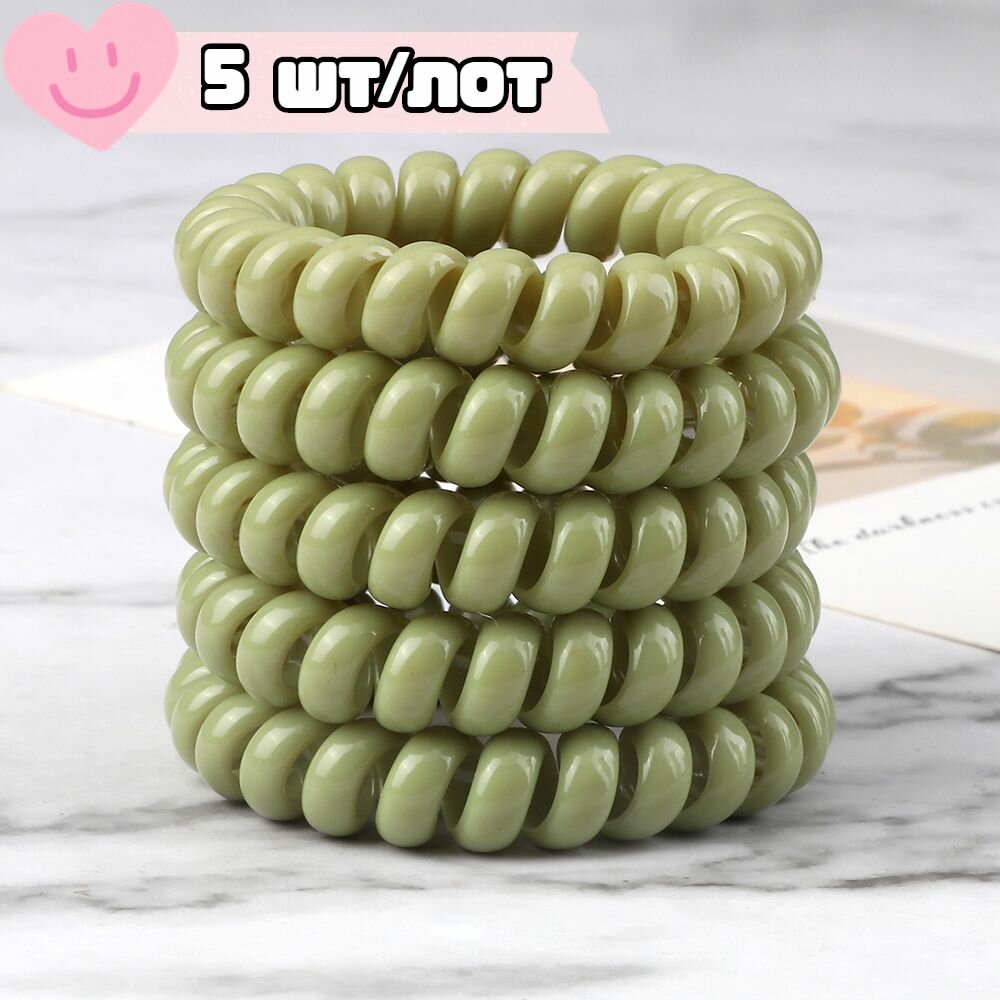 Спиральные резинки для волос, телефонный провод,16 цветов, диаметр 5 см, суперэластичные для густых и длинных волос, пластиковые, прочные резинки без заломов, модные аксессуары для укладки (набор 5 шт.)