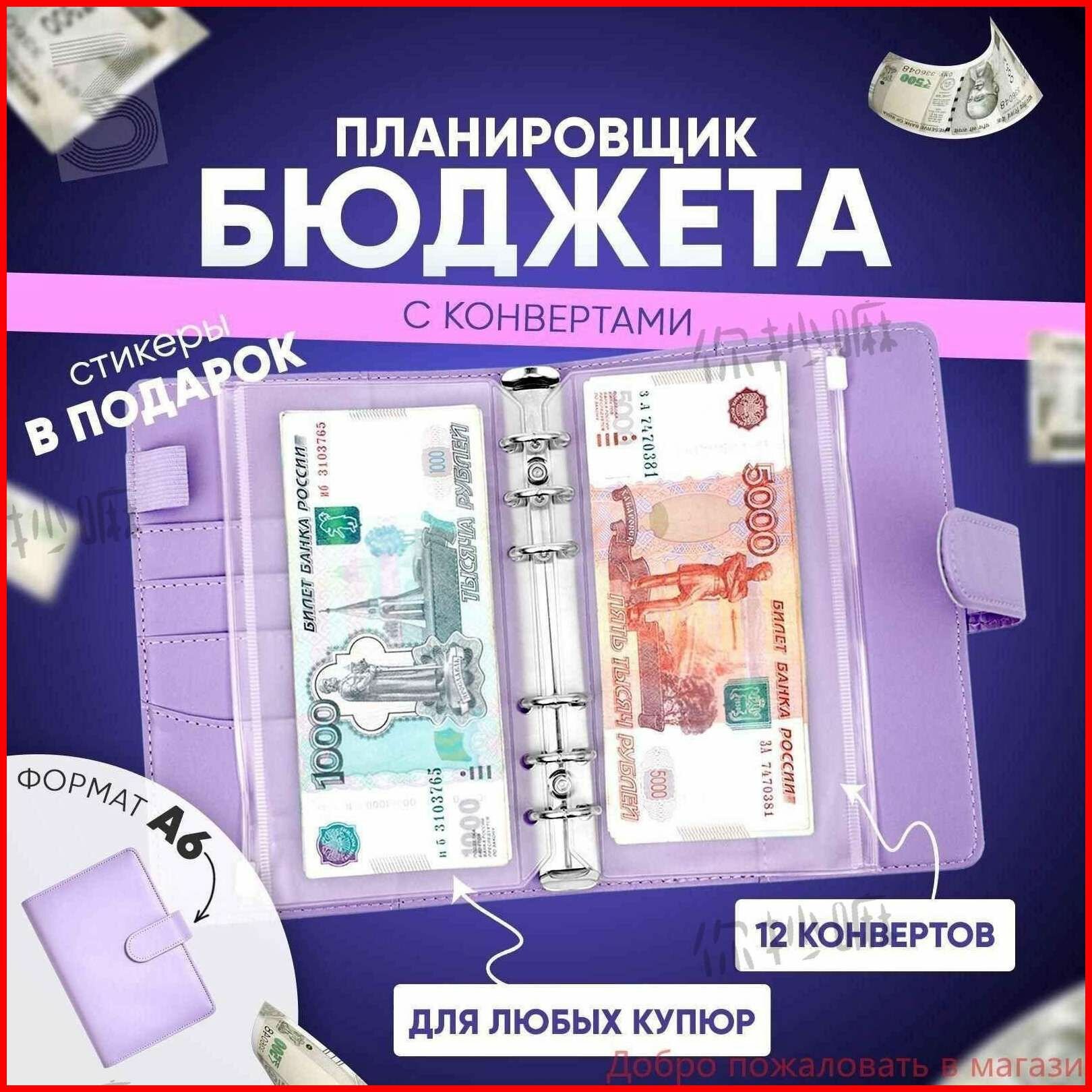 Планировщик бюджета с конвертами для денег / Финансовый ежедневник копильник А6 / Байндер органайзер на кольцахlucky2465141188