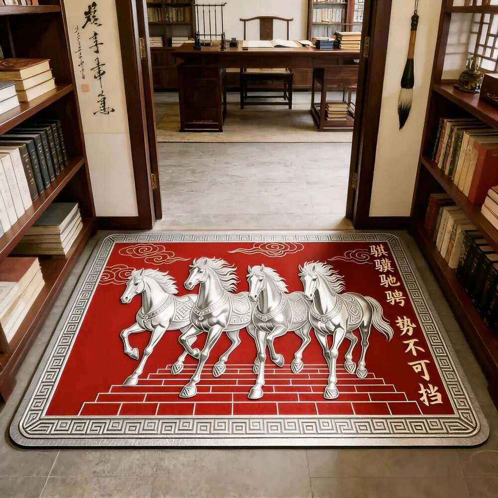 Коврик для ванной 50x80 см с изображением бегущих лошадей, из металла, прямоугольный