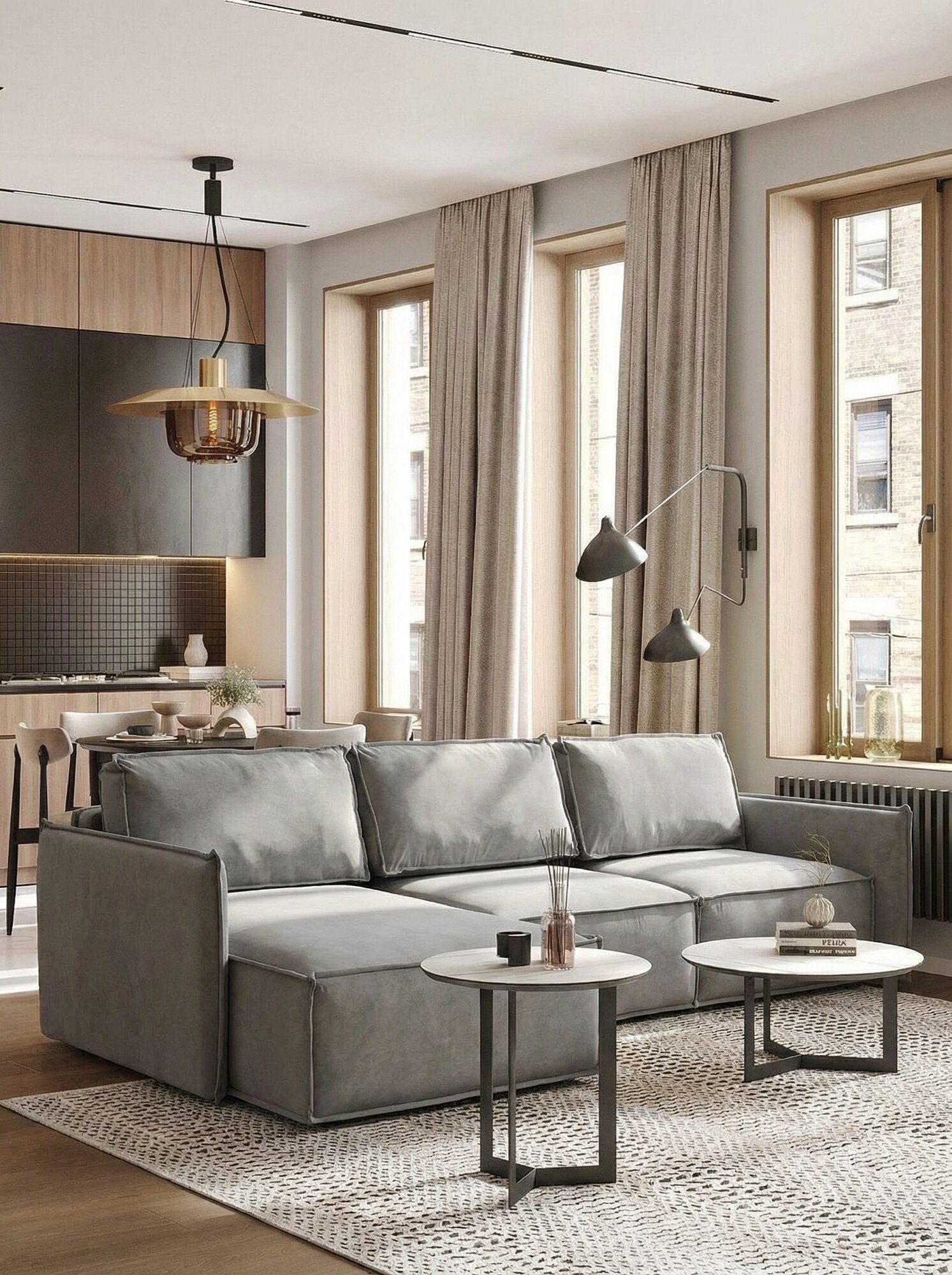 Диван-кровать Брендосс 443 диван раскладной, угловой, модульный, материал износостойкий велюр, цвет серый