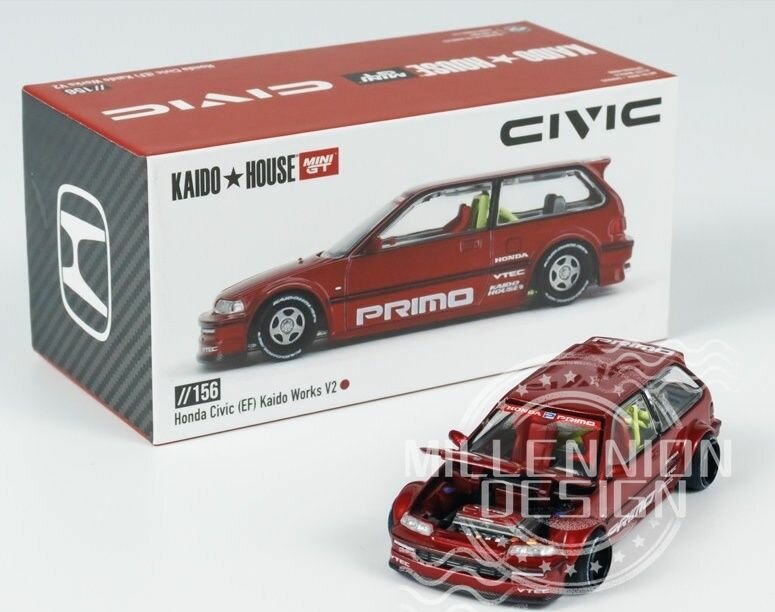 MINI GT x KaidoHouse, литая коллекционная машинка 1:64(HONDA CIVIC EF красный)