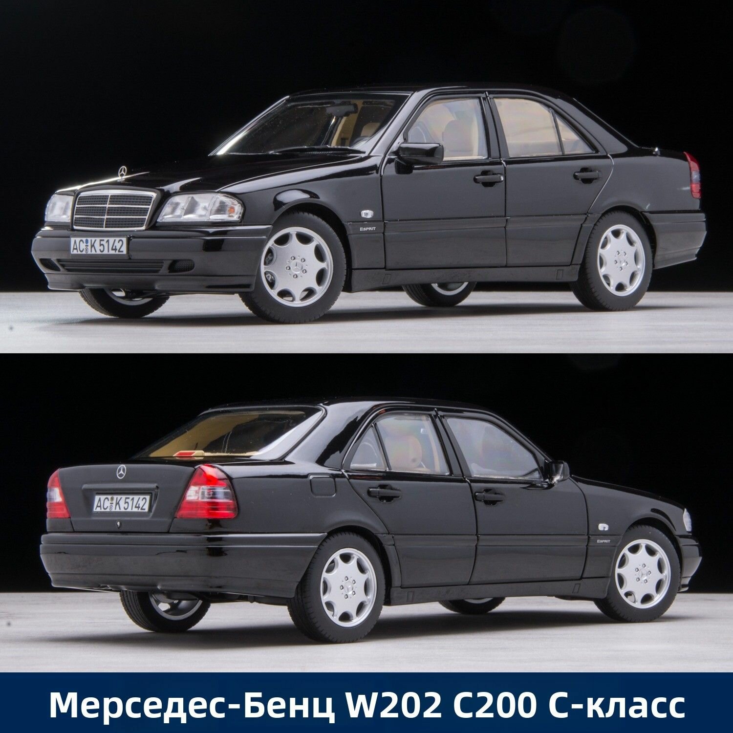 1:18 NOREV Mercedes-Benz W202 C200 Черный автомобиль из сплава