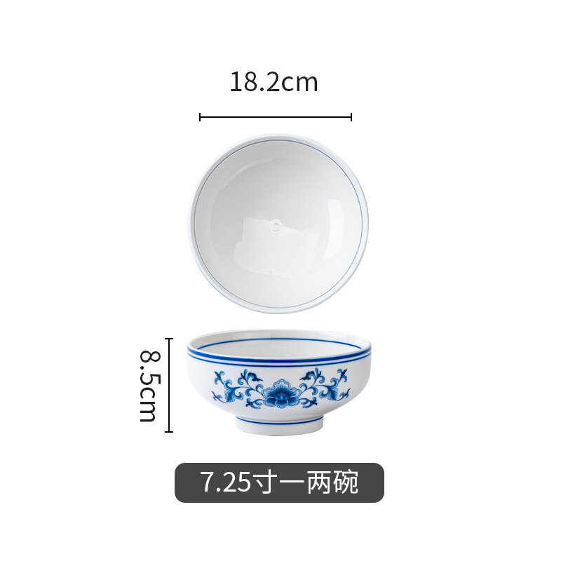 Сине-белая фарфоровая чаша на высокой ножке в форме трубы, чаша для рамена в китайском стиле, чаша для суповой лапши, суповая чаша для отелей, коническая чаша на высокой ножке, ресторанная посуда.