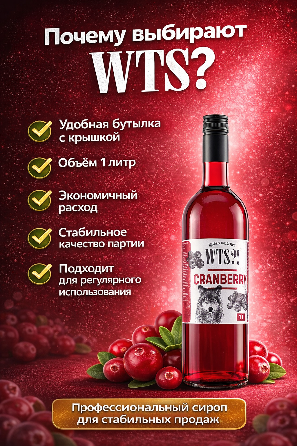 Сироп WTS! Клюква 1л — фото 1