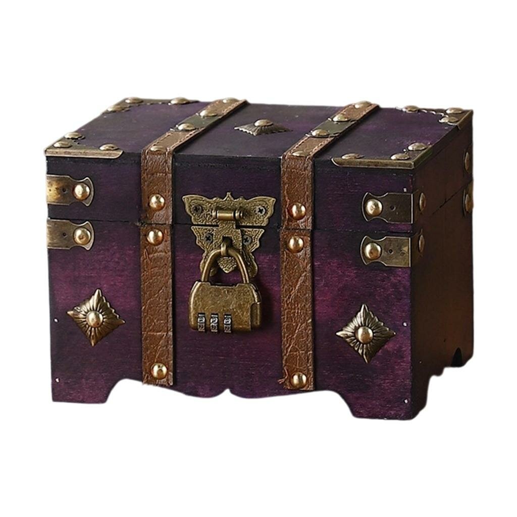 Деревянный чемодан-сундук для хранения, Фиолетовый цвет. - Стиль C