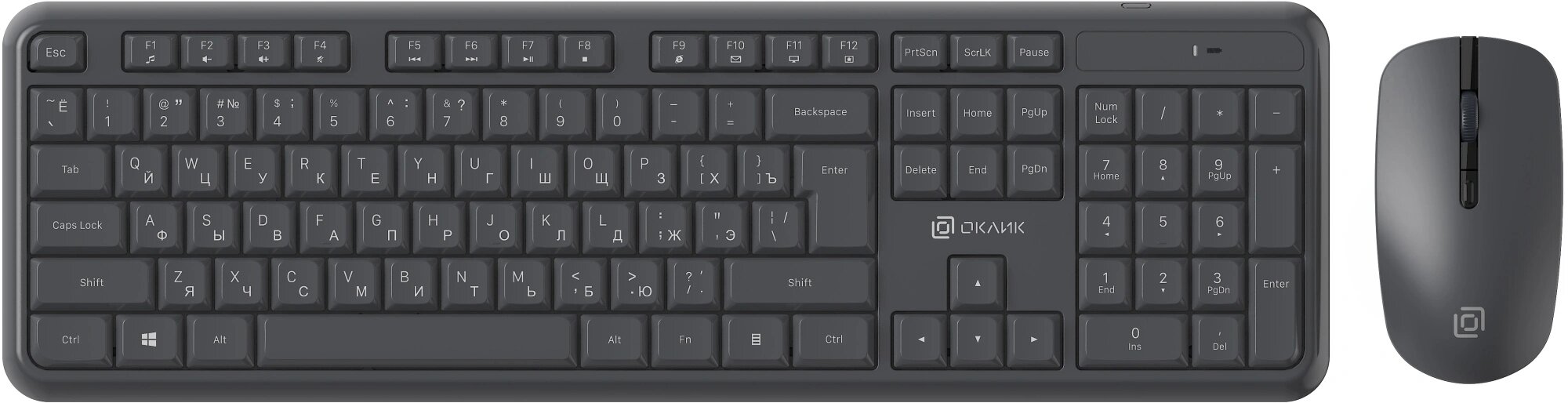 Комплект клавиатура + мышь Оклик S277W клав: серый мышь: серый USB беспроводная Multimedia (2066173)