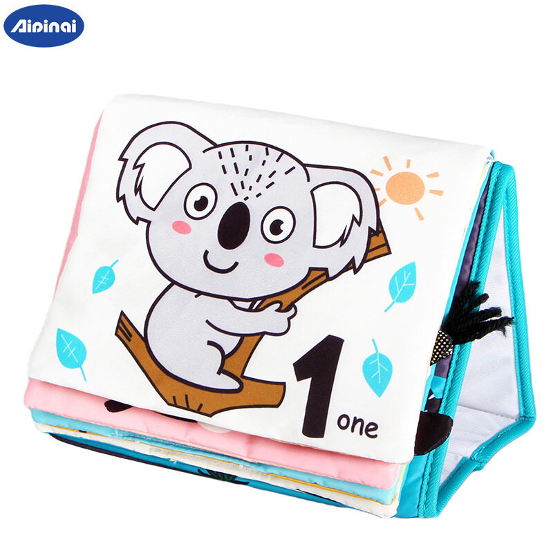 Книжка-игрушка из ткани Aipinqi для раннего развития малышей с изображением животных и календарем, для тренировки поднятия головы, многоцветная, для развития восприятия.