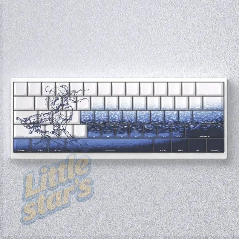 Кейкапы для механической клавиатуры - FATE Saber, 98 шт, PBT с боковой печатью, Cherry профиль, Shine Through, синие и белые, для клавиатур 60/75/80%