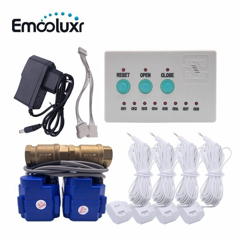 Система оповещения о наводнении и утечке с автоматическим выключением латунного клапана BSP DN15 и 4 кабелями детектора воды