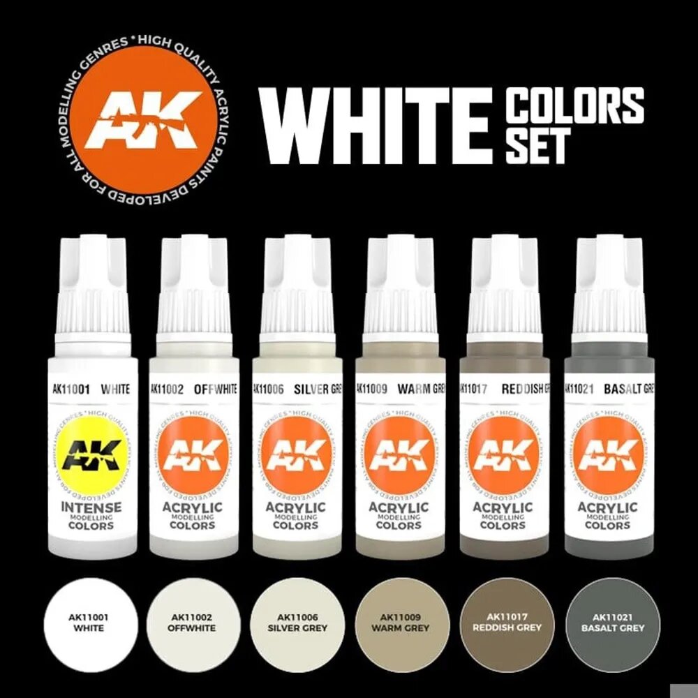 AK White Colors Set Краска акриловая для моделирования 6 цветов — фото 1