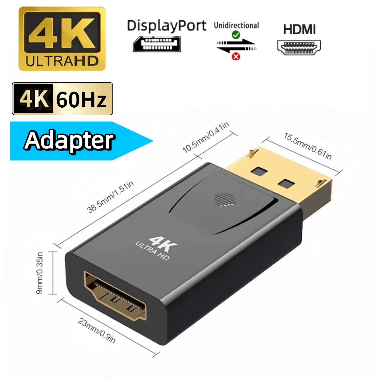 Преобразователь DisplayPort в HDMI 4K 60Hz, черный