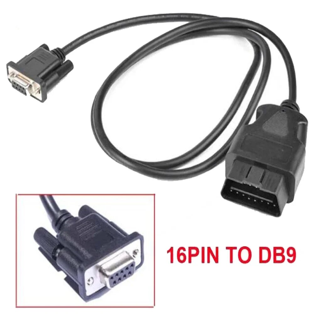 OBD 2 Кабель 16-контактный к DB9 Женский последовательный порт RS232 Разъем адаптера Автомобильный кабель 113 см 16-контактный к DB9 Последовательный кабель RS232 OBD2