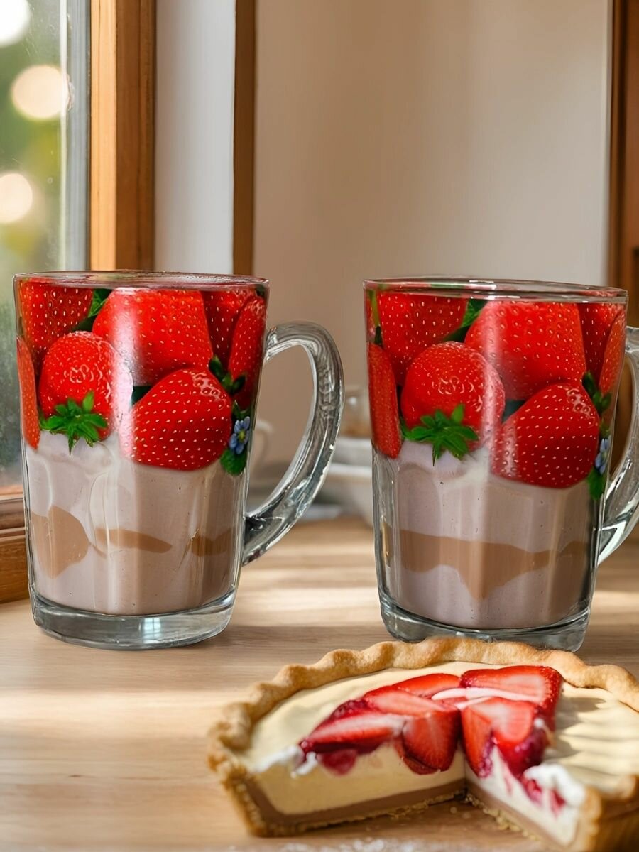 Кружка для чая большая 300мл сочная клубника - 2шт