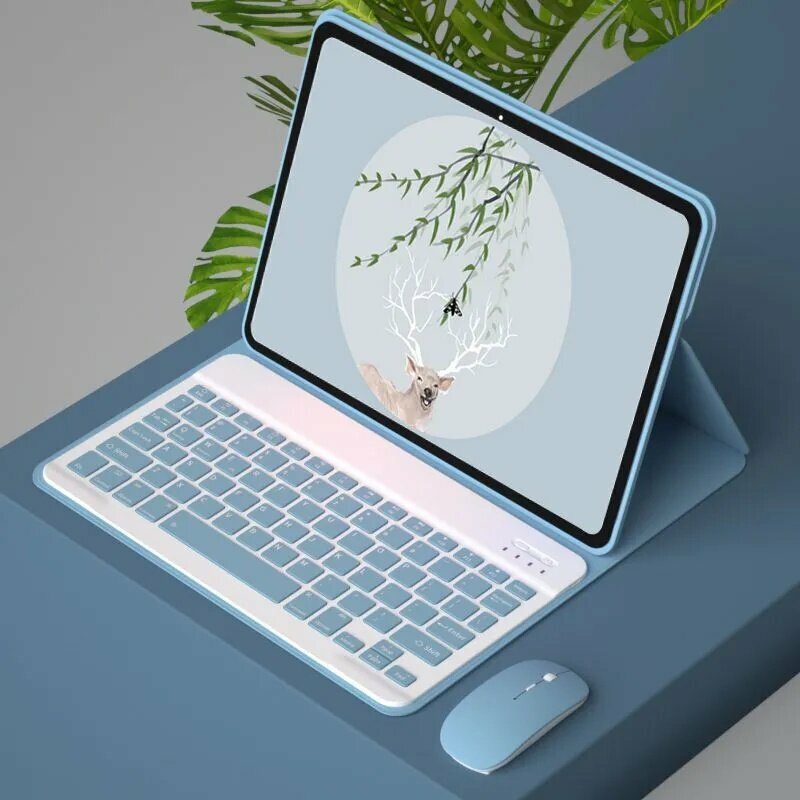 Чехол с клавиатурой для Honor MagicPad 2 2024 12.3 дюйма со съемной беспроводной Bluetooth клавиатурой с гравировкой русских букв небесно-голубой, светло-розовый