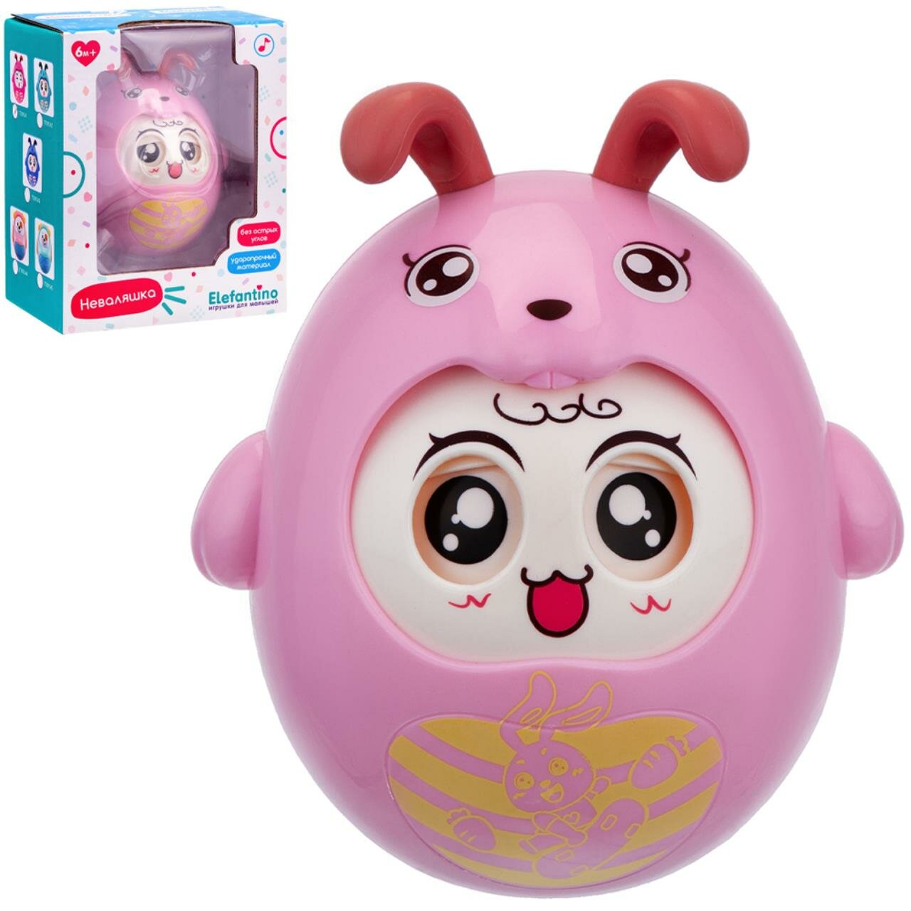 Неваляшка "Elefantino", подвижные детали, звук колокольчика, в к 17,5x9,8x14,3 см