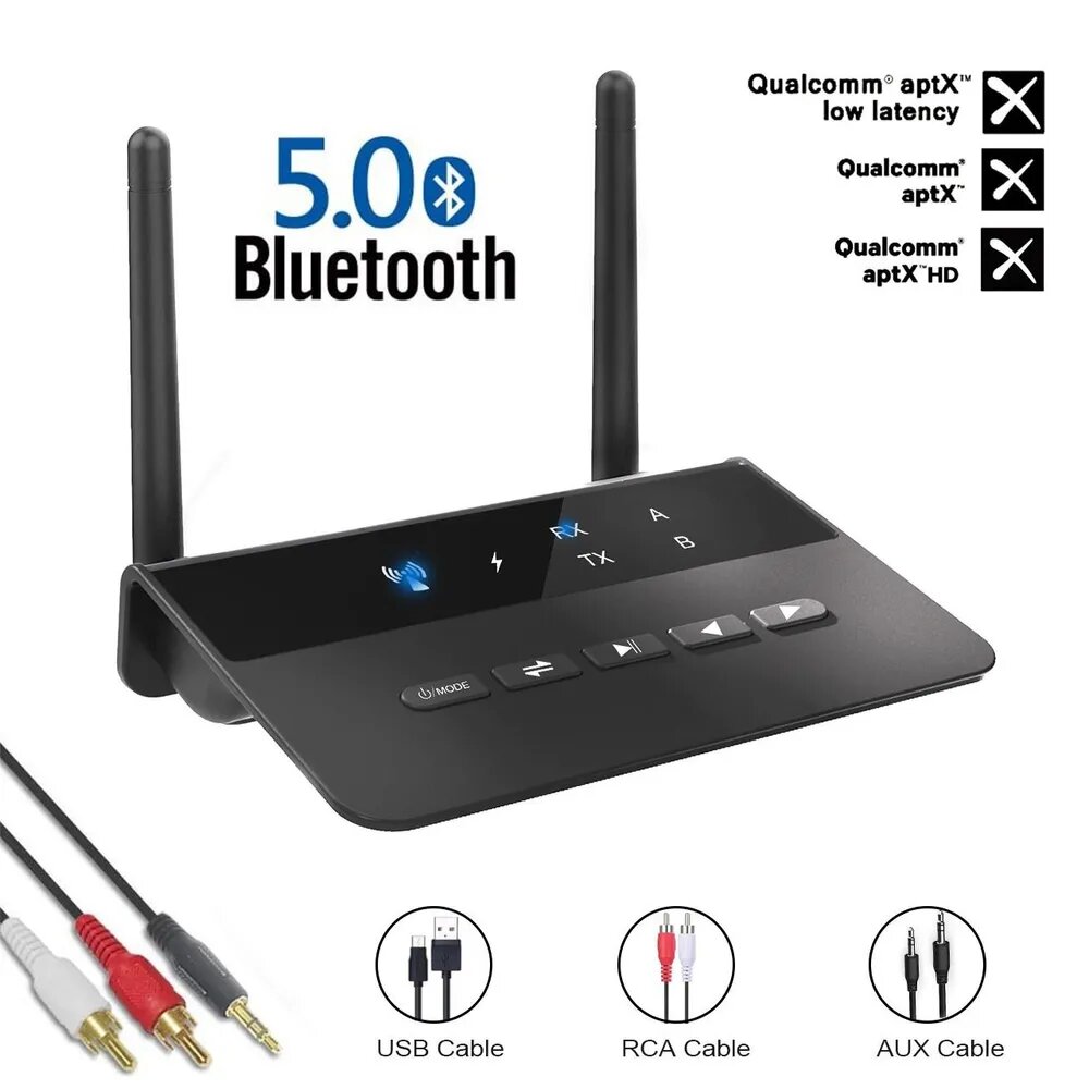 Адаптер Bluetooth 5.4 с чипом Qualcomm CSR8670 для передачи и приема аудио с поддержкой aptX HD и aptX LL, Dual Stream, автоспящим режимом и дальностью работы >80 м