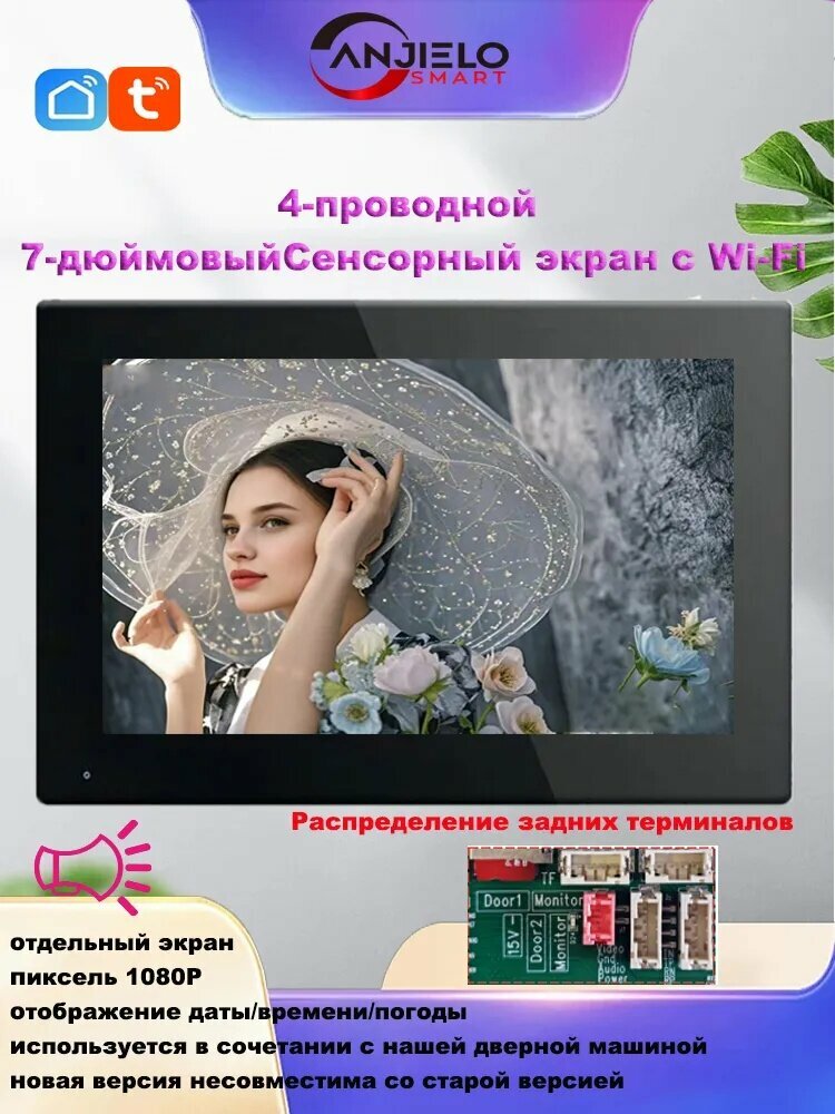 Только монитор- 4-проводной видеодомофон с 7-дюймовым сенсорным экраном
