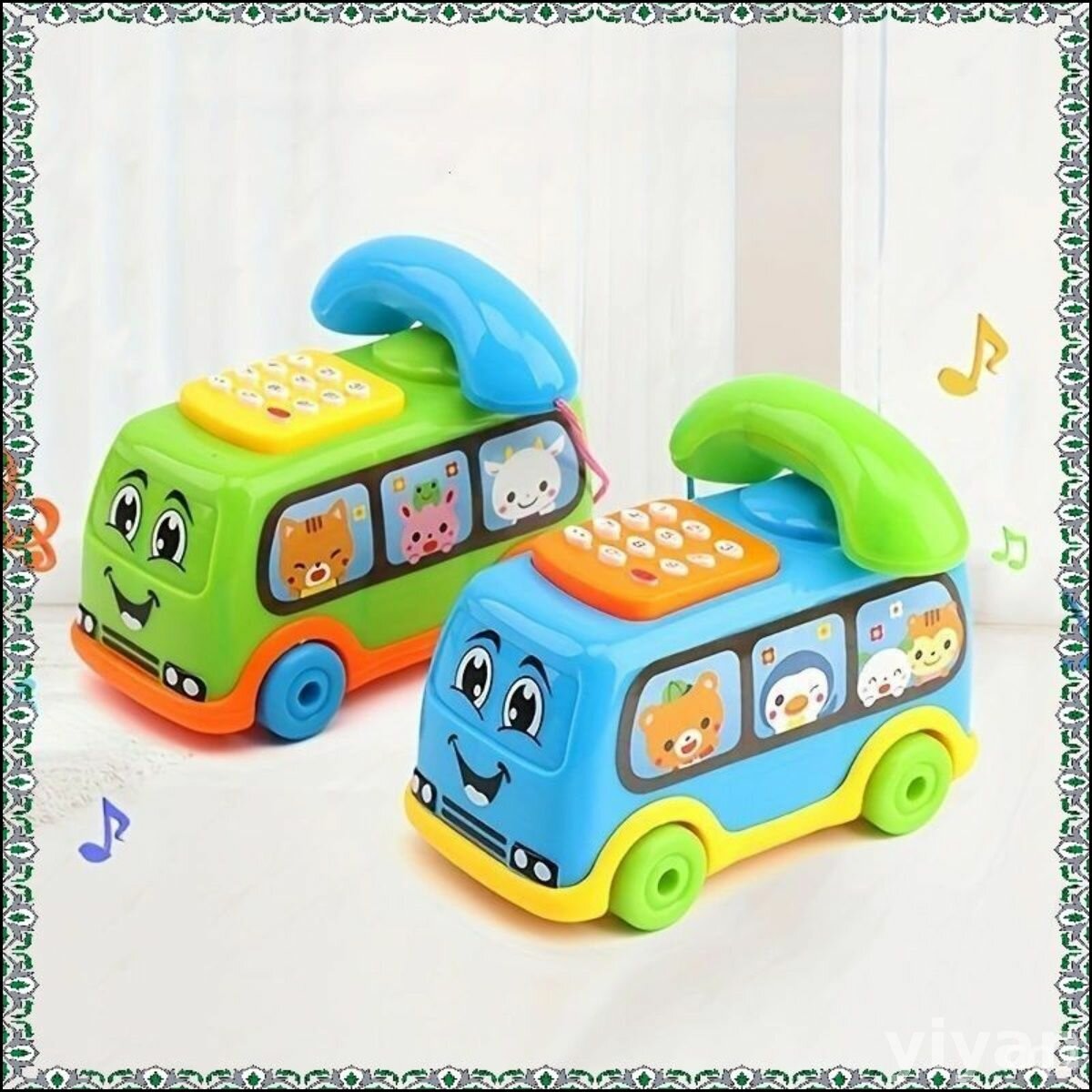 Детский игровой центр Весёлый автобус-телефон: песни, звонки и руль для первых открытий. Обучающая игрушка 3 в 1 с огоньками для малышей от 1 года.