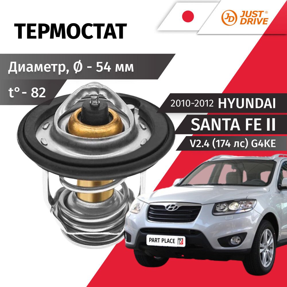 Термостат и прокладка Hyundai Santa Fe (2) CM V2.4 174лс G4KE 2010 - 2012, 1 шт Just Drive